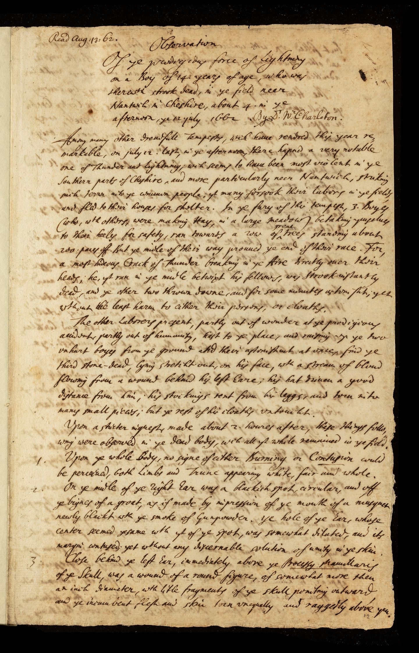 Paper, 'Observation of the force of lightning on a boy of 14 years of ...