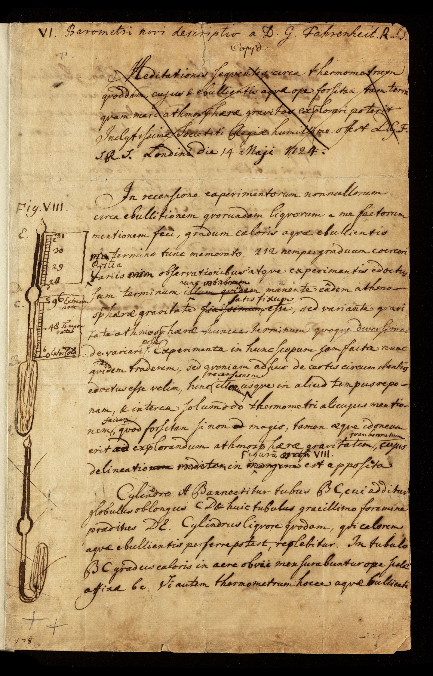 Paper, 'Barometri novi descriptio' [Description of a new barometer] by ...