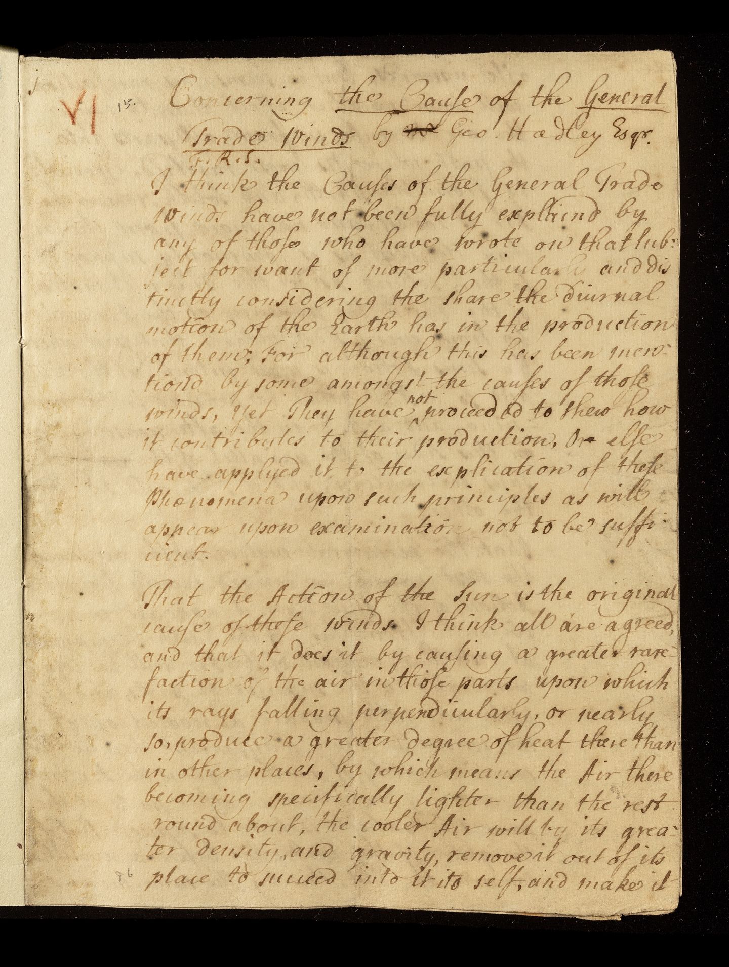 Paper, 'Concerning the causes of the general trade winds' by George ...