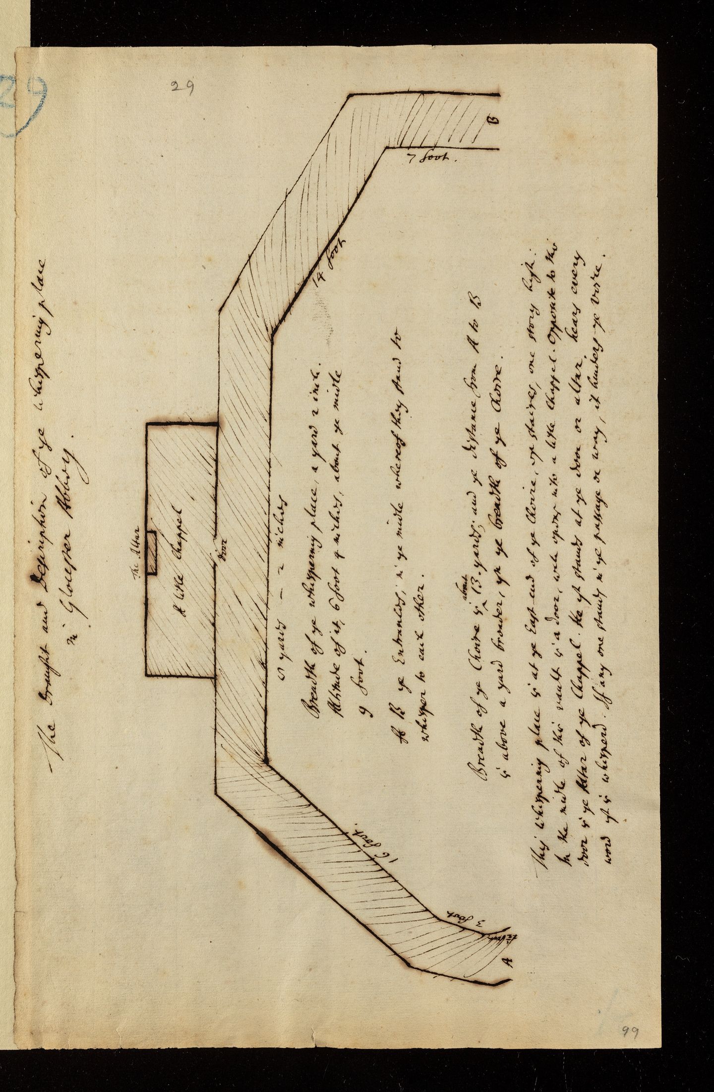 Annotated figure,'The draught and description of the whispering place ...