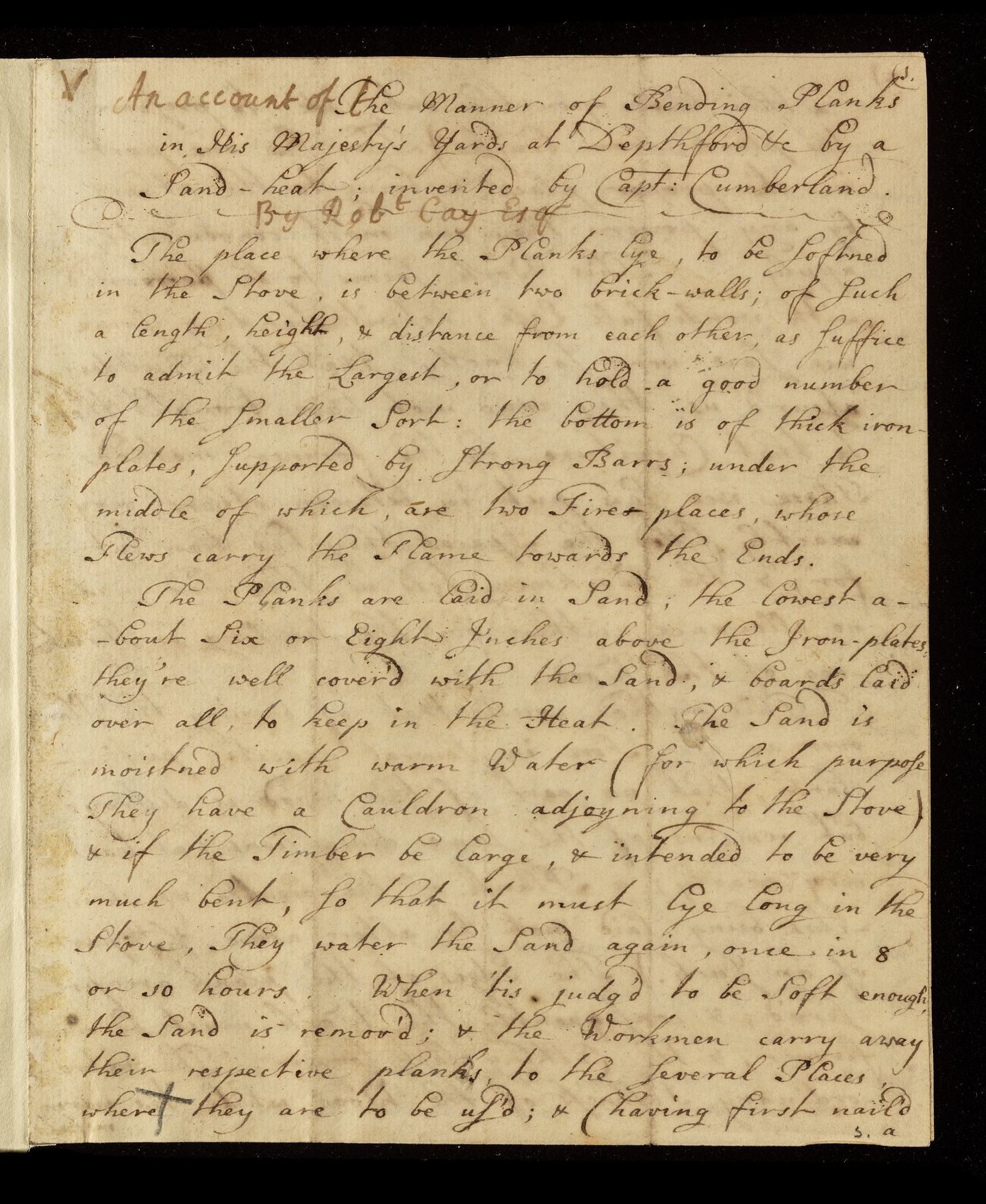 Paper, 'An account of the manner of bending planks in His Majesty's ...