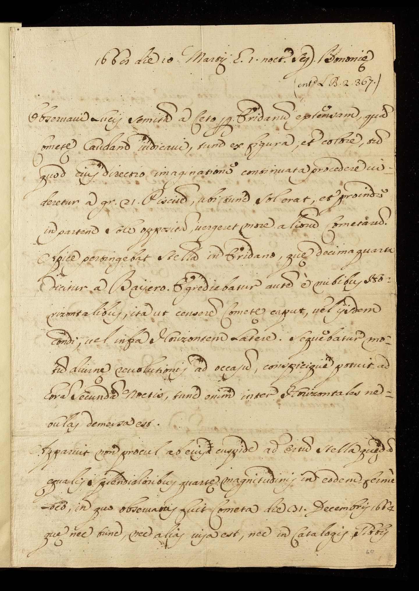 Paper, observations of the comet in 1668 seen at Bologna [Italy] by ...