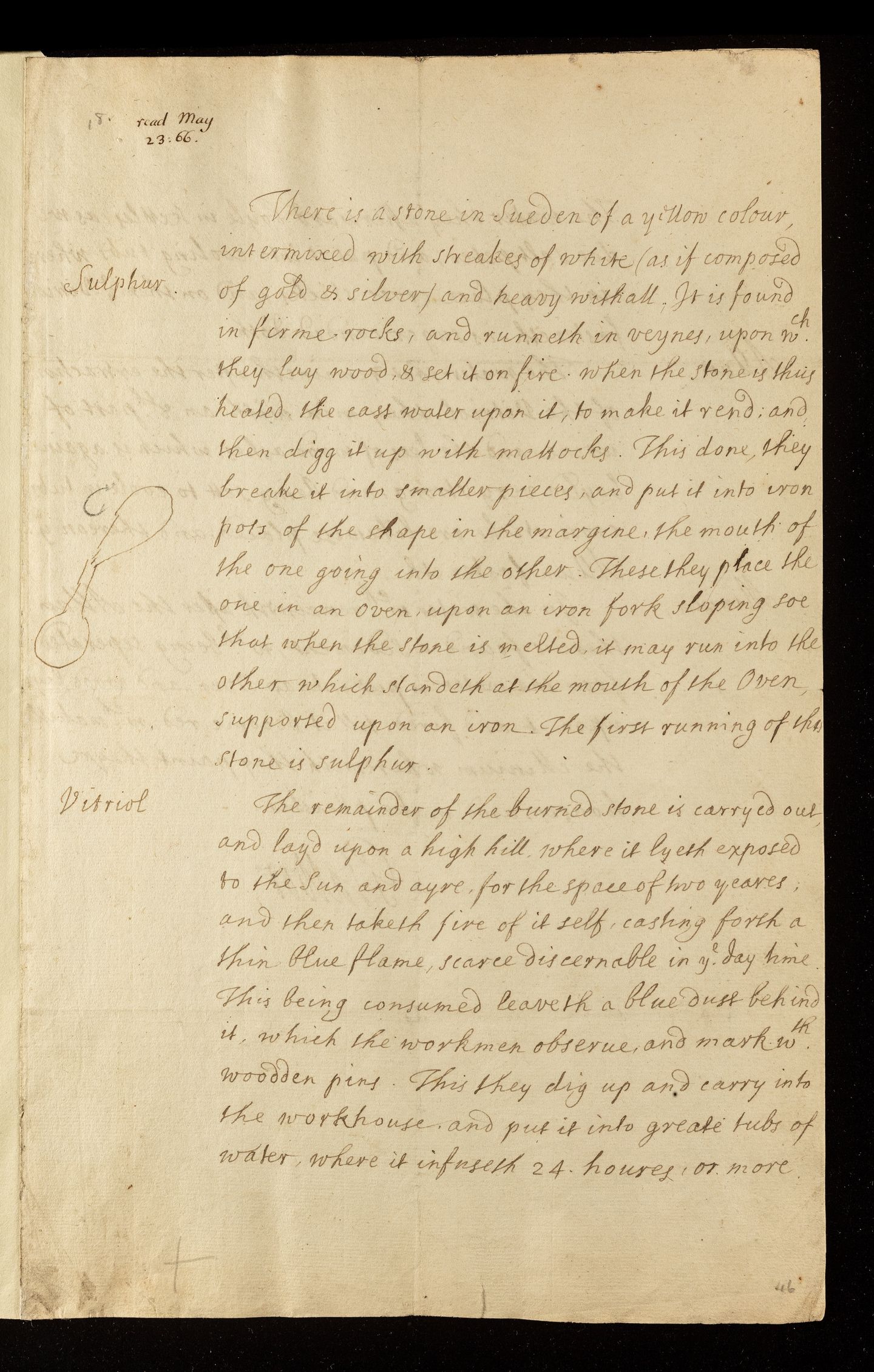 Paper, description of a Swedish stone, which affords sulphur, vitriol ...