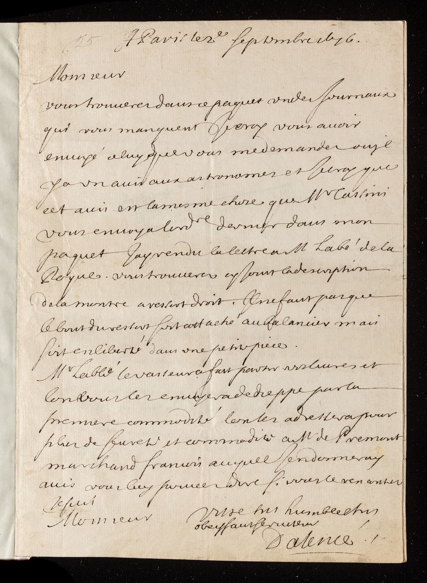 Letter, from Joachim d' Alence to Henry Oldenburg, dated at Paris | The ...