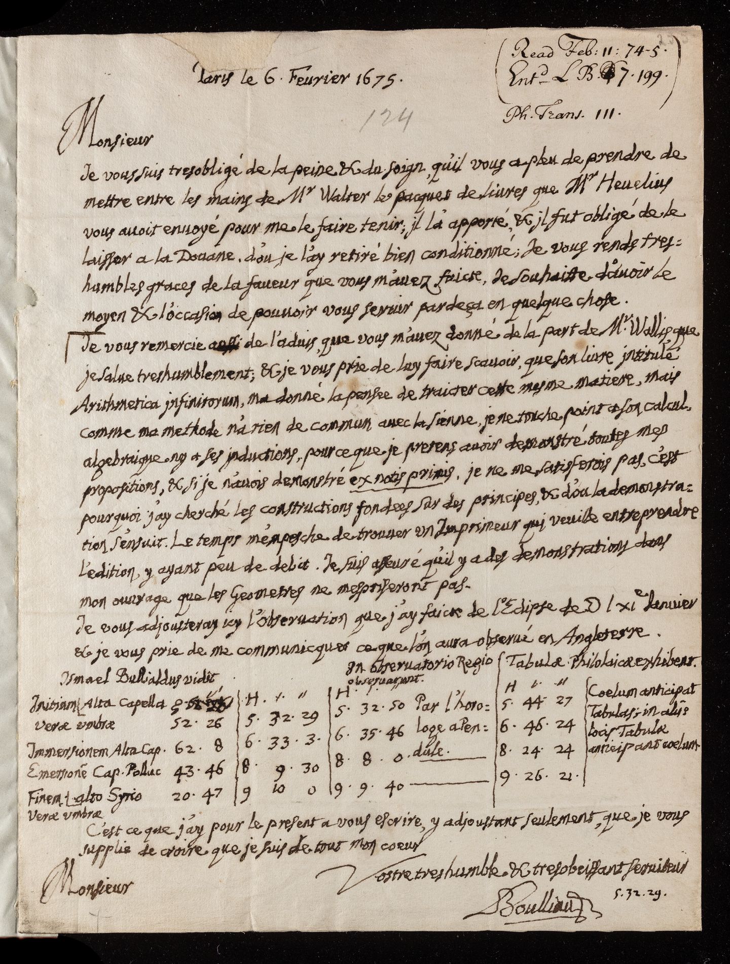Letter, from Ismael Boulliaud to Henry Oldenburg, dated at Paris | The ...