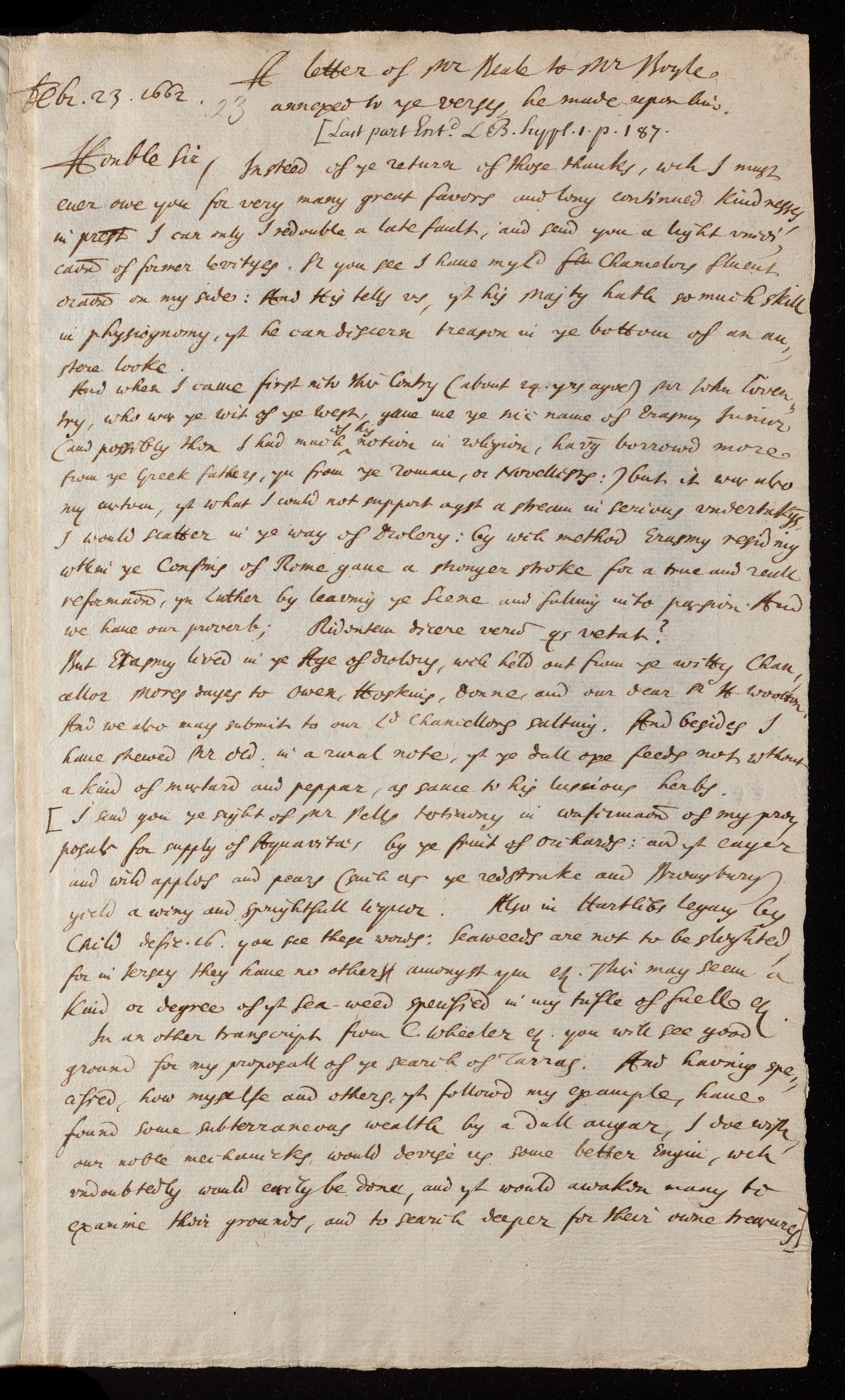 Letter, from John Beale to Robert Boyle | The Royal Society: Science in ...