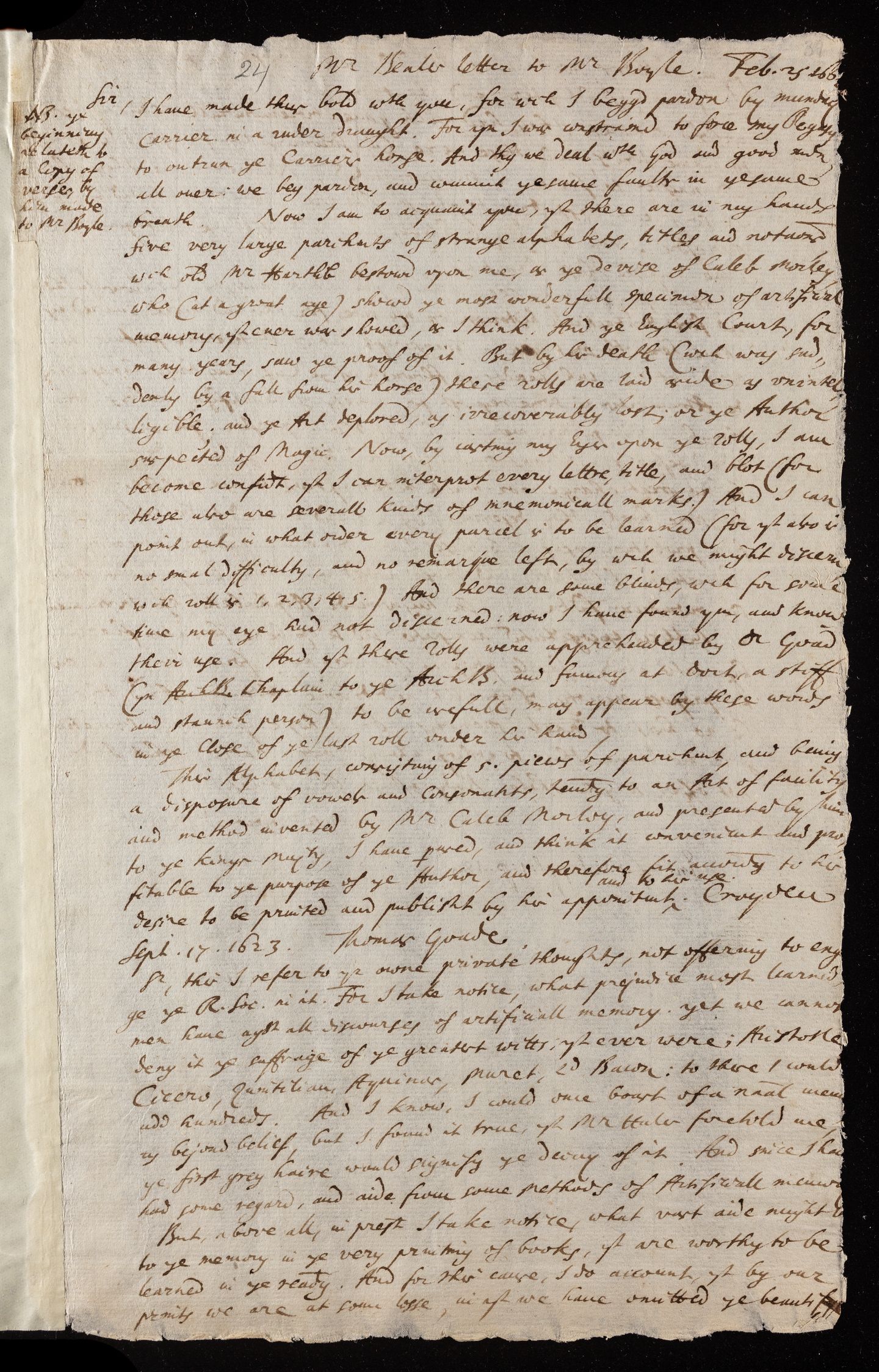 Letter, from John Beale to Robert Boyle | The Royal Society: Science in ...