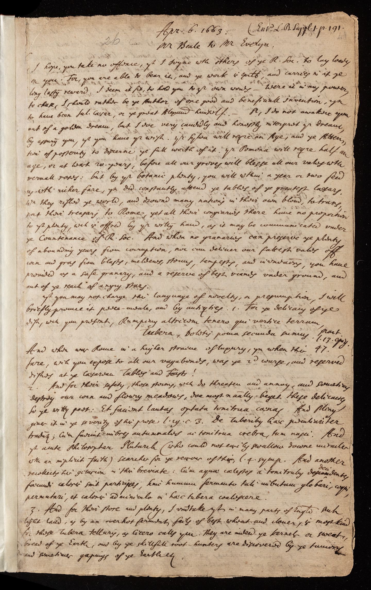 Letter, from John Beale to John Evelyn | The Royal Society: Science in ...