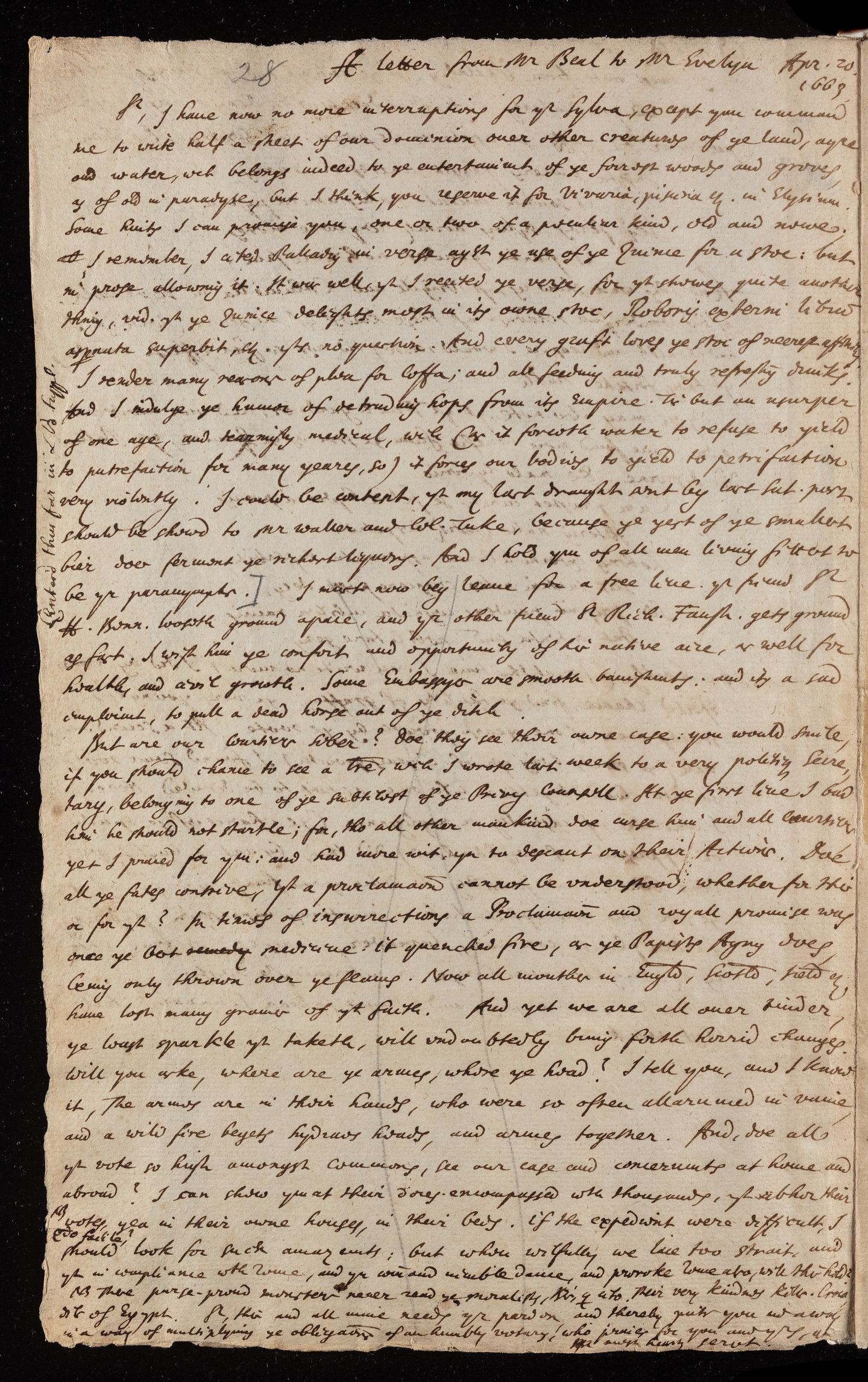 Continuation of a letter, from John Beale to John Evelyn | The Royal ...