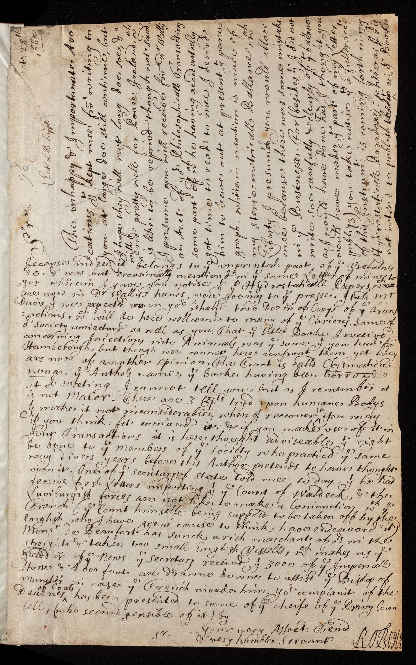 Letter, from Robert Boyle to Henry Oldenburg | The Royal Society ...