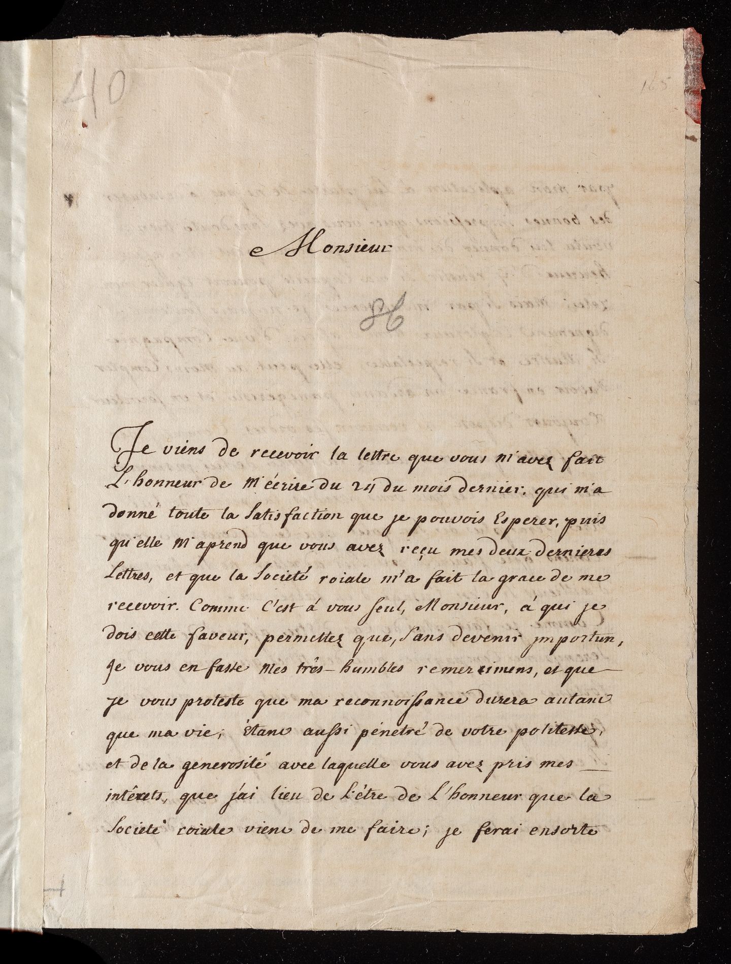 Letter, from Bernard Forest de Belidor to James Jurin, dated at La Fere ...