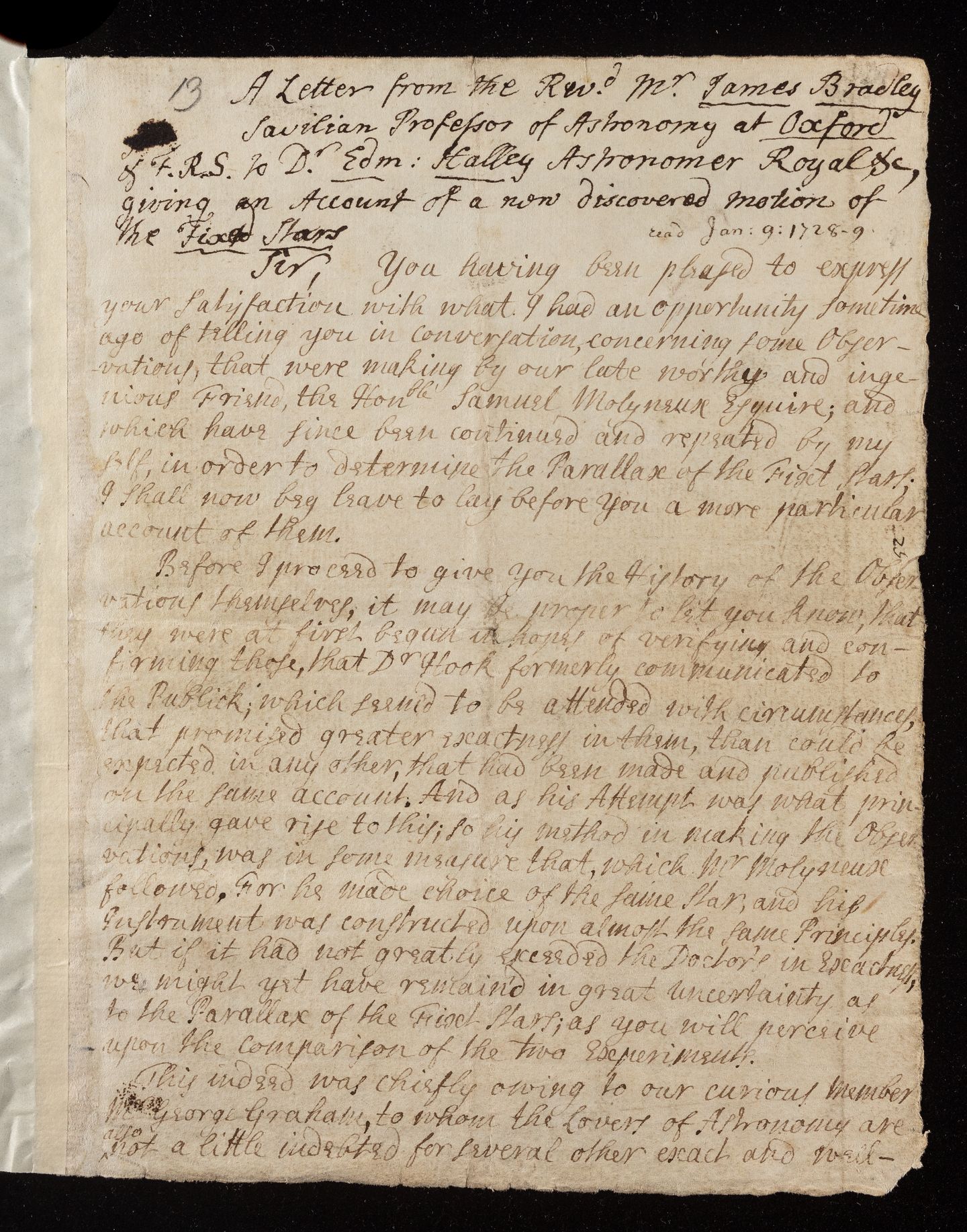 Letter, from James Bradley to Edmond Halley | The Royal Society ...