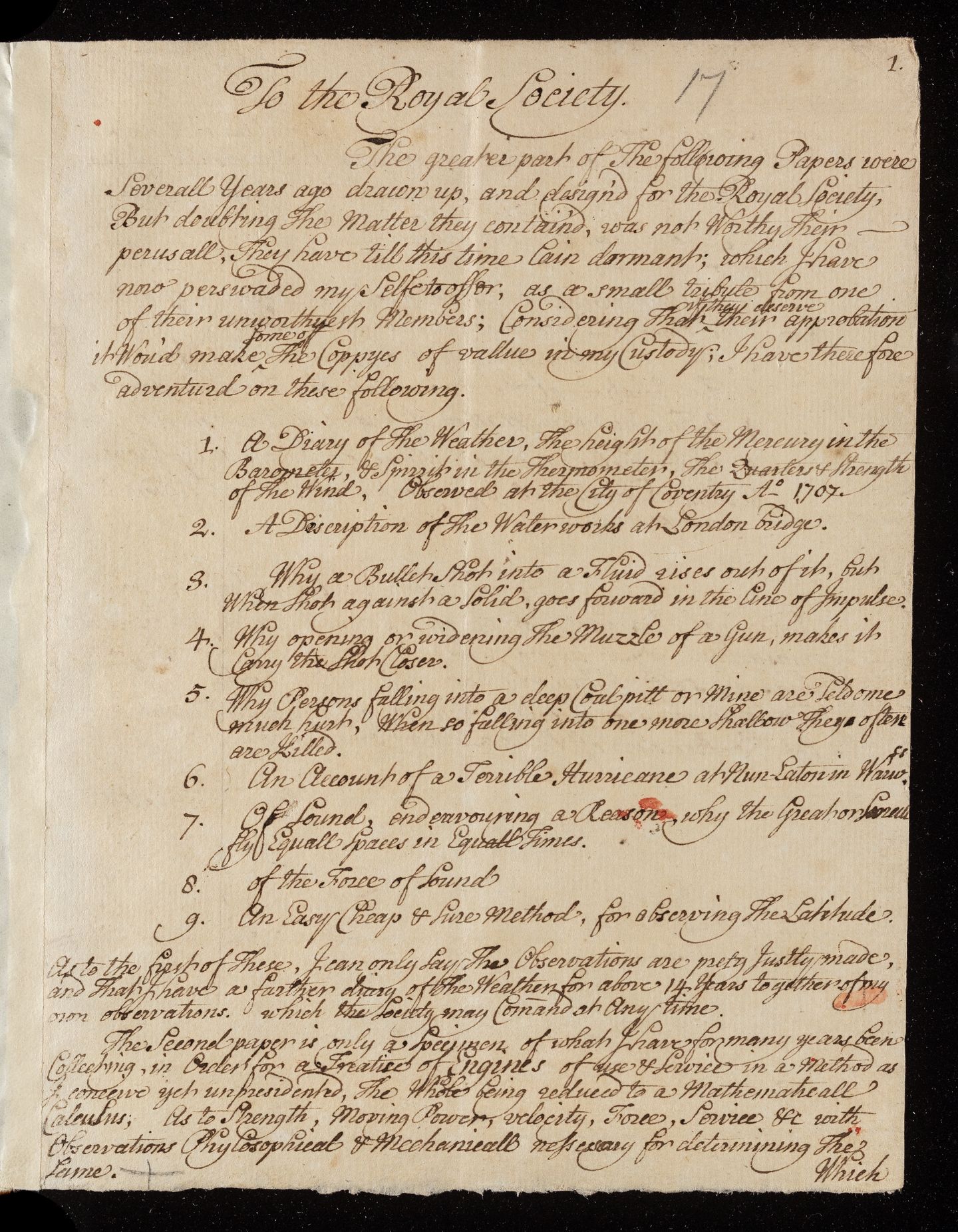 Letter, from Henry Beighton to the Royal Society, dated at Griff in ...