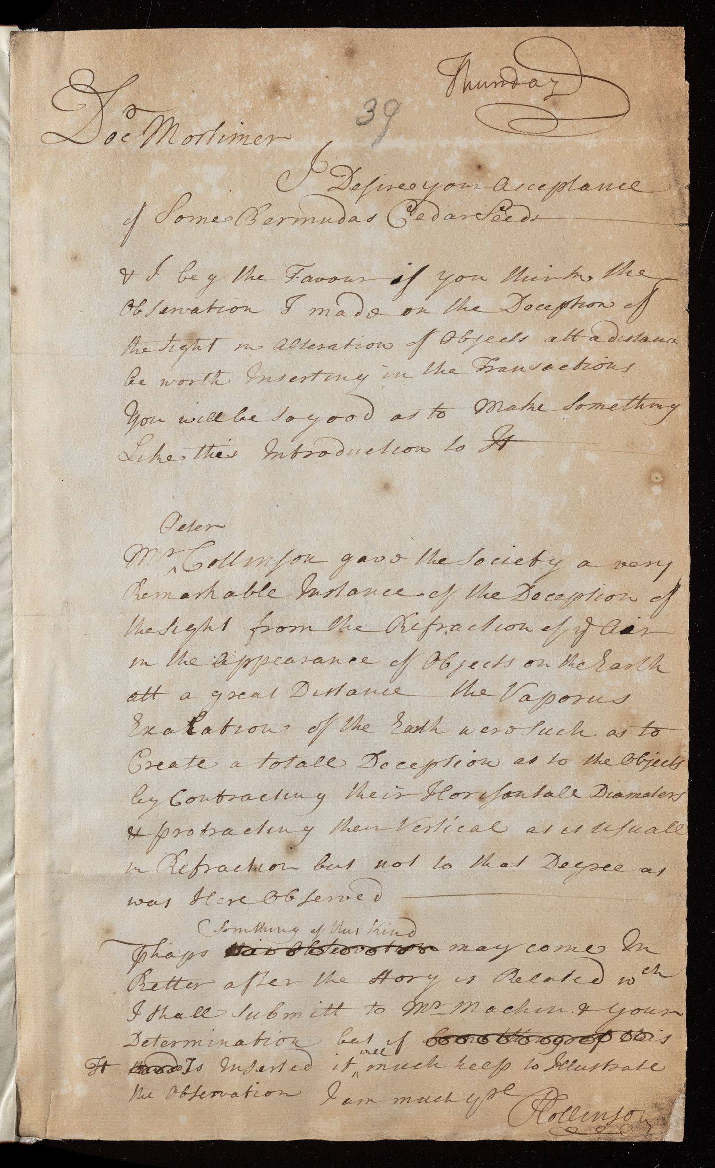 Letter, from [Peter] Collinson to Cromwell Mortimer | The Royal Society ...