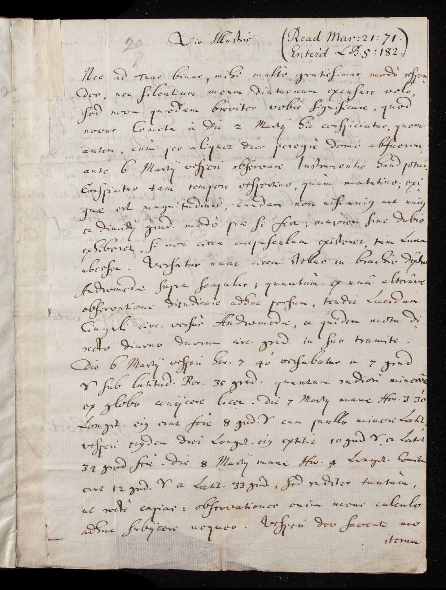Letter, from Johannes Hevelius to Henry Oldenburg, dated at Danzig ...