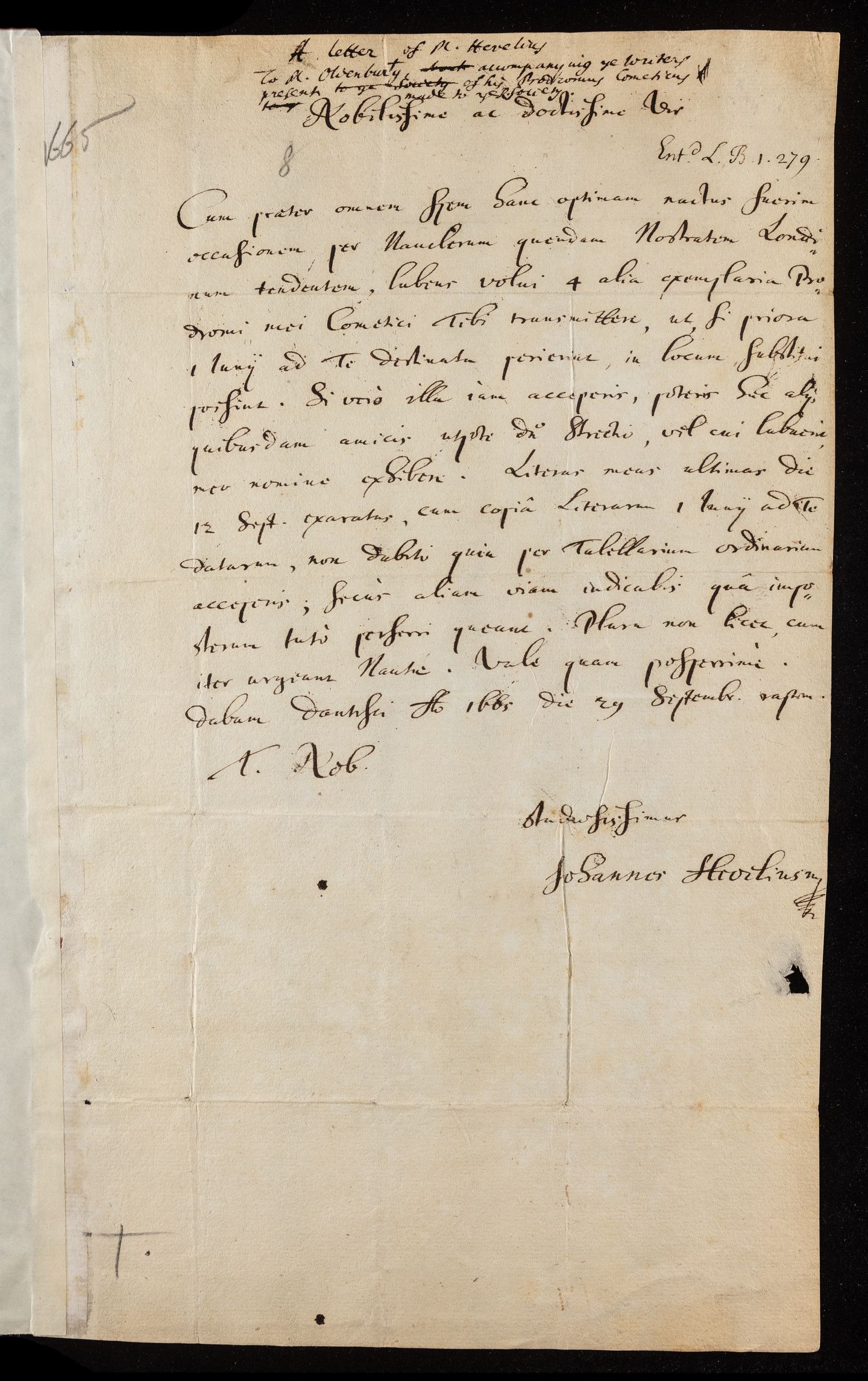 Letter, from Johannes Hevelius to Henry Oldenburg | The Royal Society ...