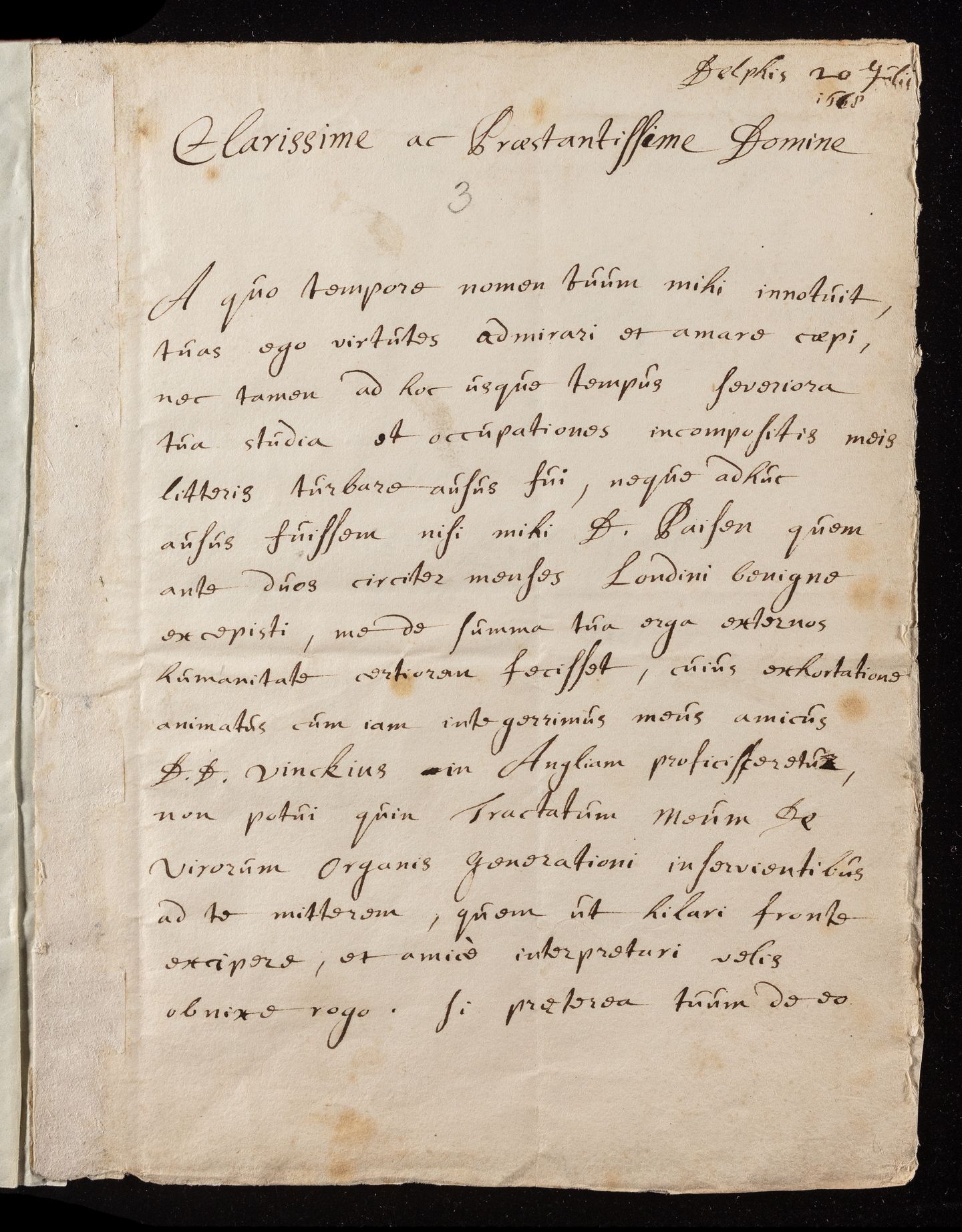 Letter, from Regnier de Graaf to Henry Oldenburg, dated at Delft | The ...