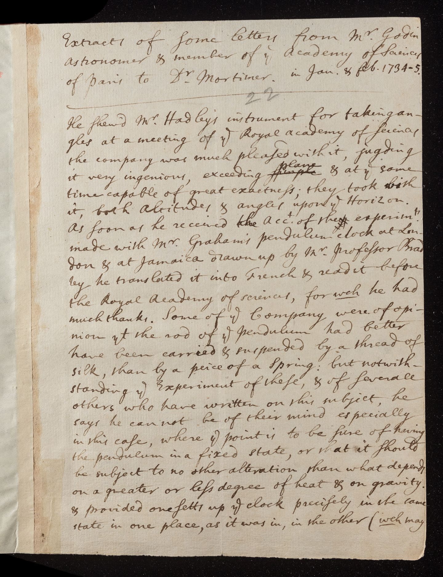 Summary of letters from Monsieur [Louis] Godin to Cromwell Mortimer | The Royal Society: Science ...