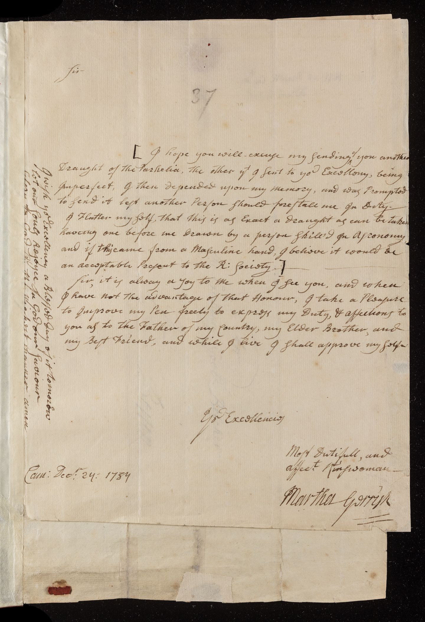 Letter, from Martha Gerrish to Jonathan Belcher, dated at Cambridge ...