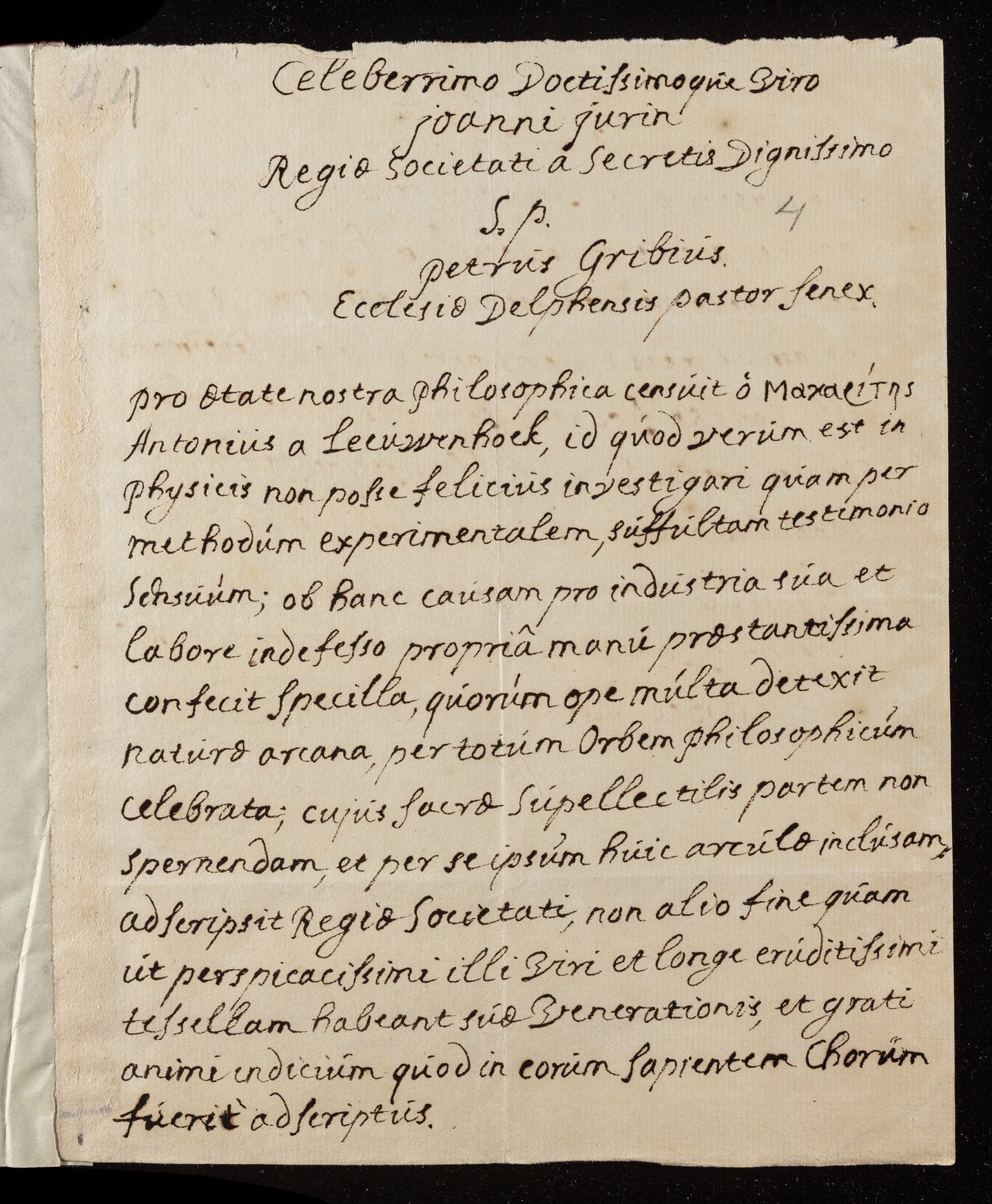 Letter, from Petrus Gribius to James Jurin, dated at Delft | The Royal ...