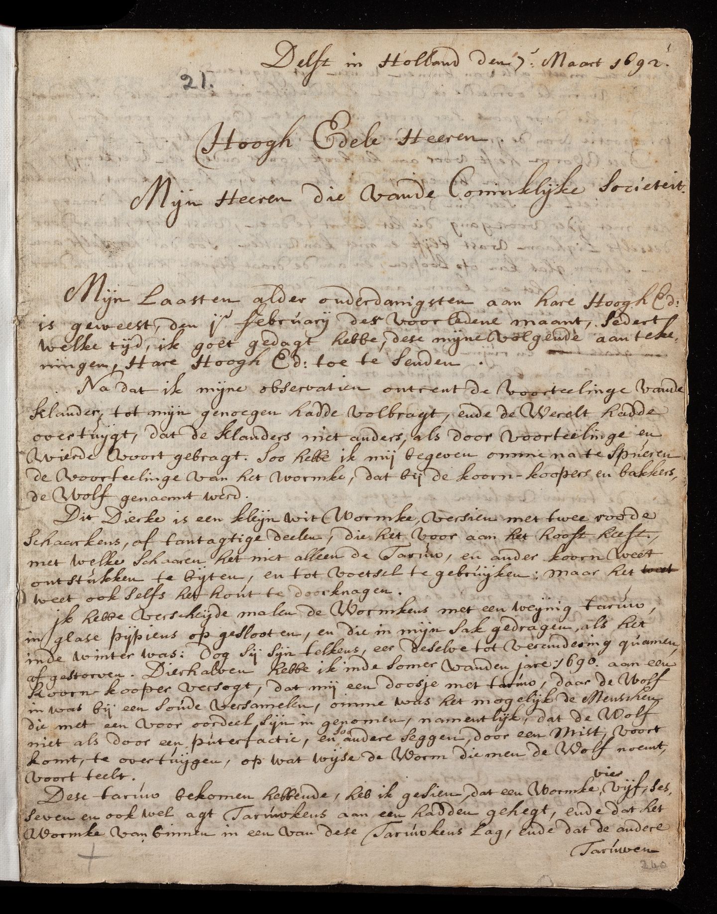 Letter, from Antoni van Leeuwenhoek to the Royal Society, dated at ...