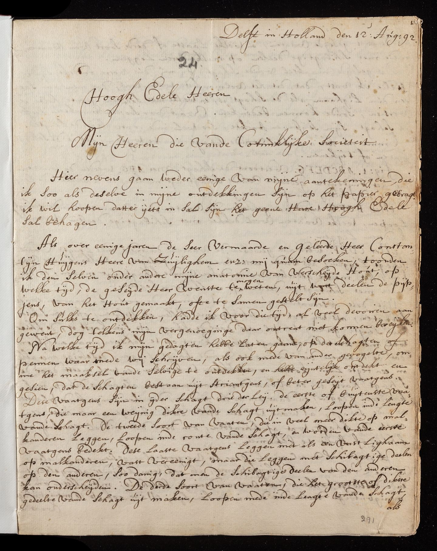 Letter, from Antoni van Leeuwenhoek to the Royal Society, dated at ...