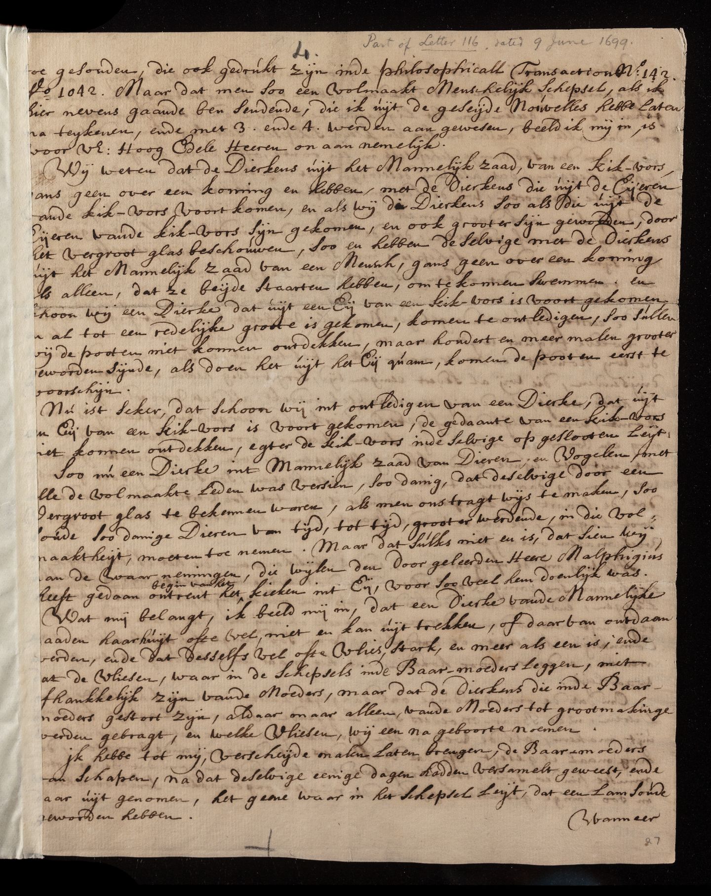 Extract of a letter, from Antoni van Leeuwenhoek to the Royal Society ...