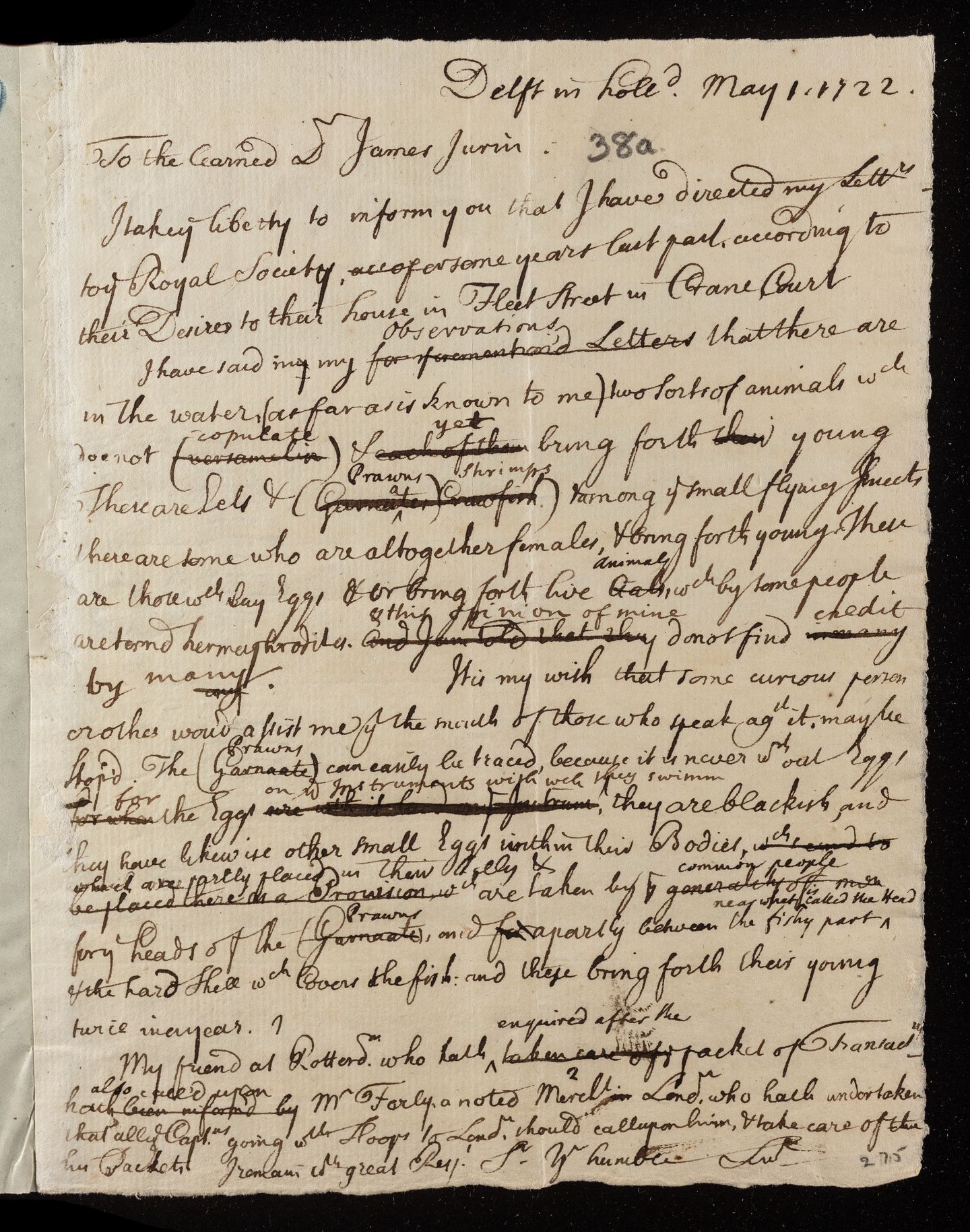 Translation of a letter, from Antoni van Leeuwenhoek to James Jurin ...
