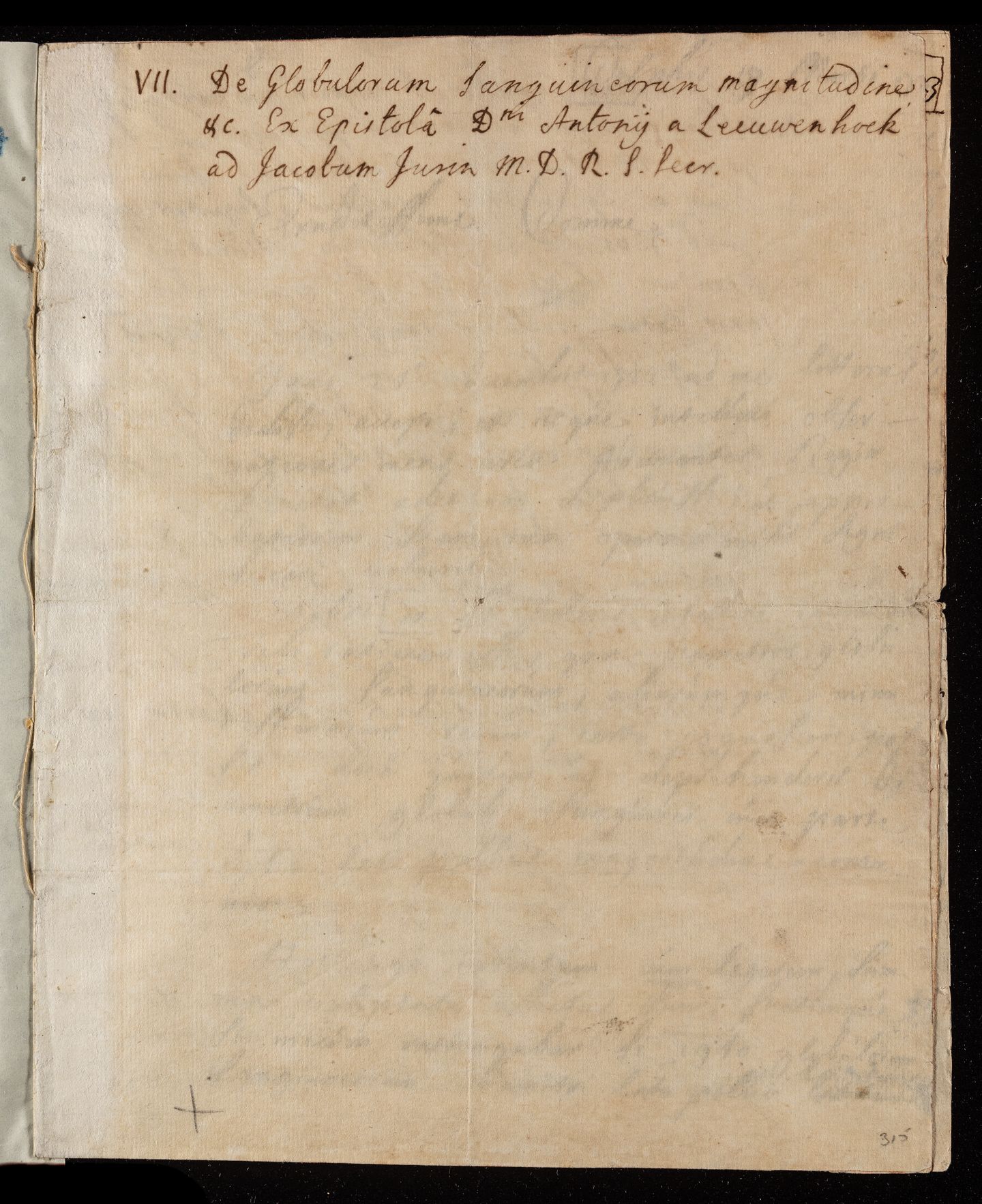 Letter, from Antoni van Leeuwenhoek to James Jurin, dated at Delft ...