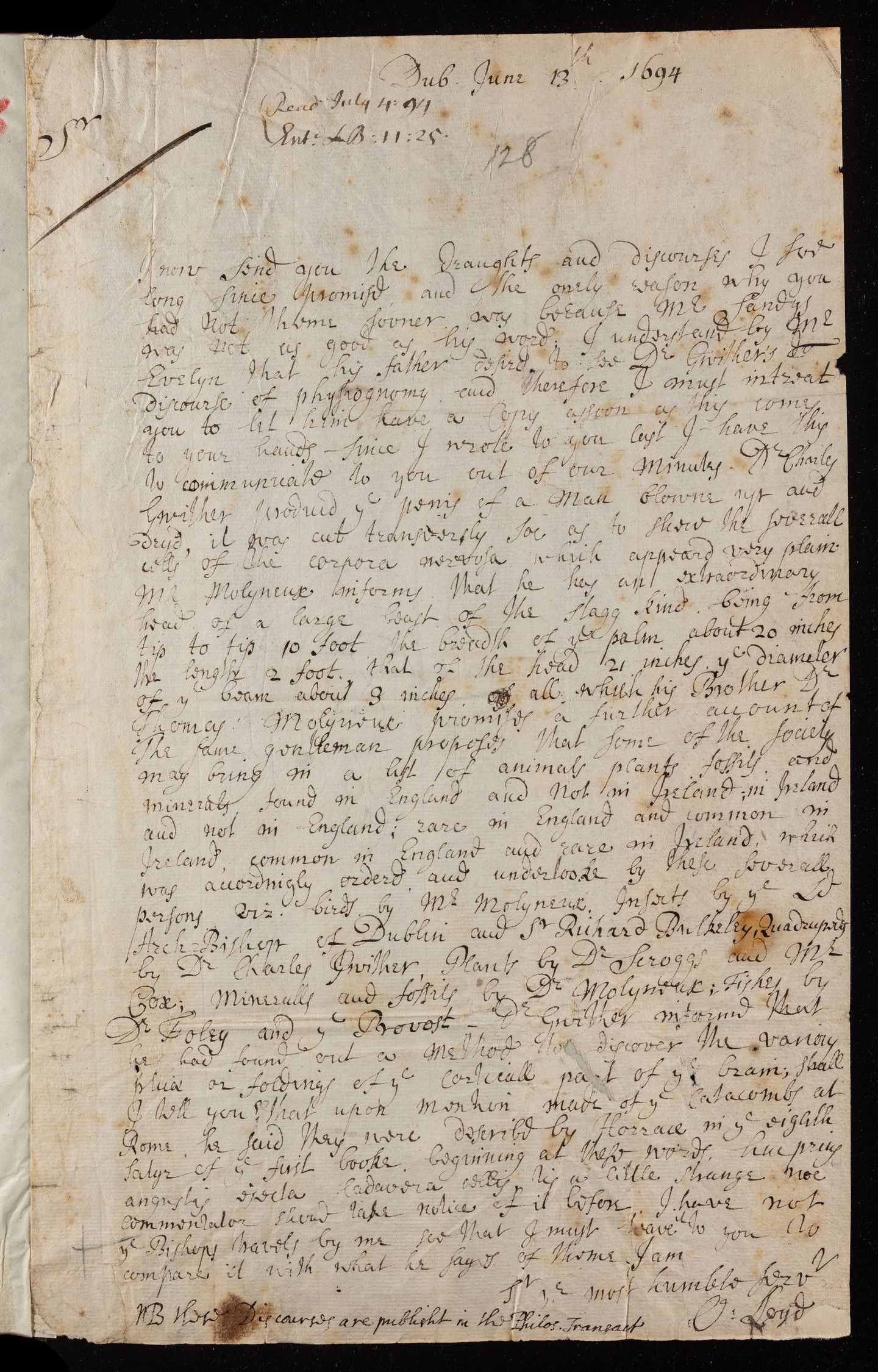 Letter, from Owen Lloyd [to the Royal Society], dated at Dublin | The ...