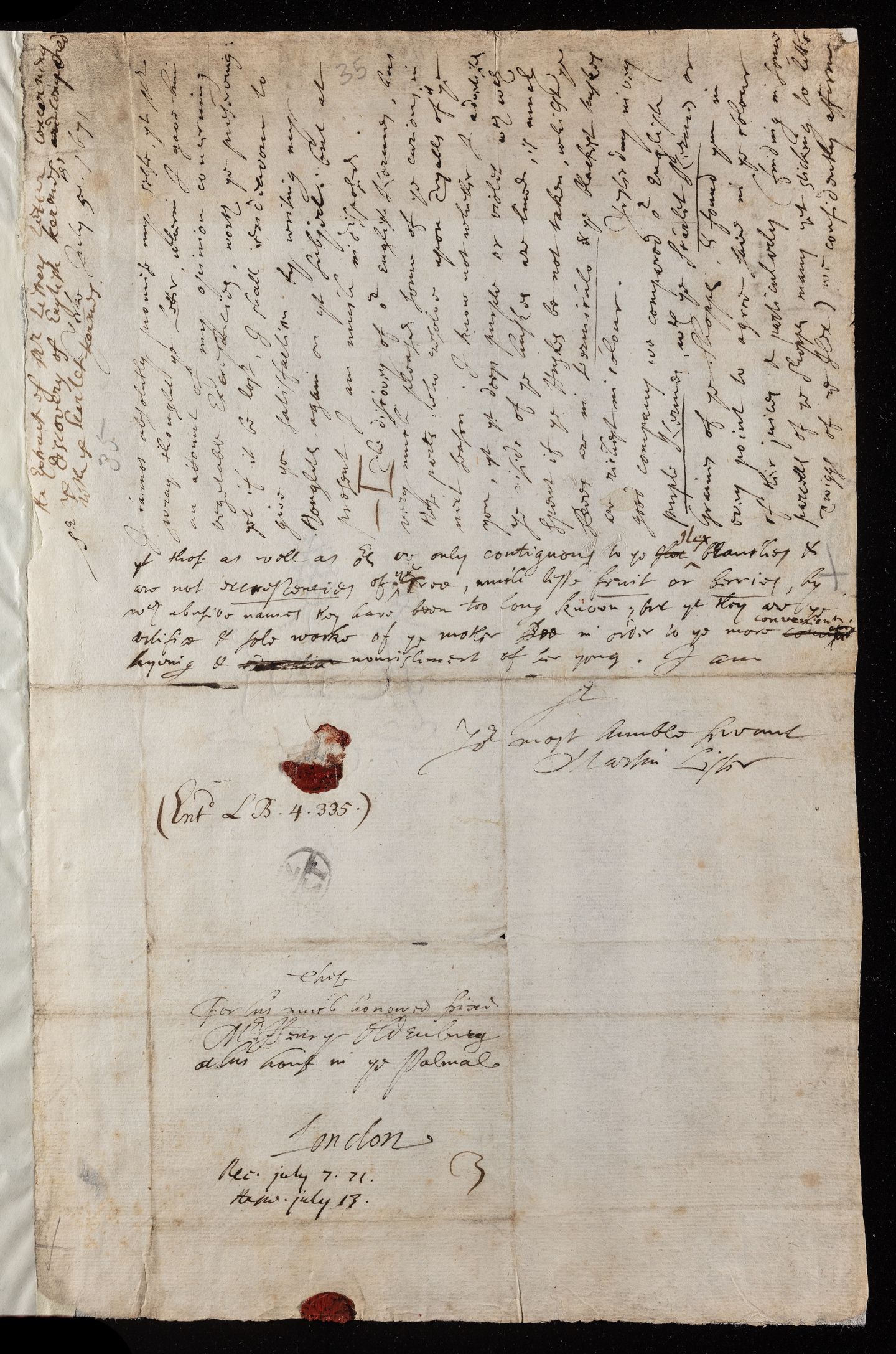 Letter, from Martin Lister to Henry Oldenburg | The Royal Society ...