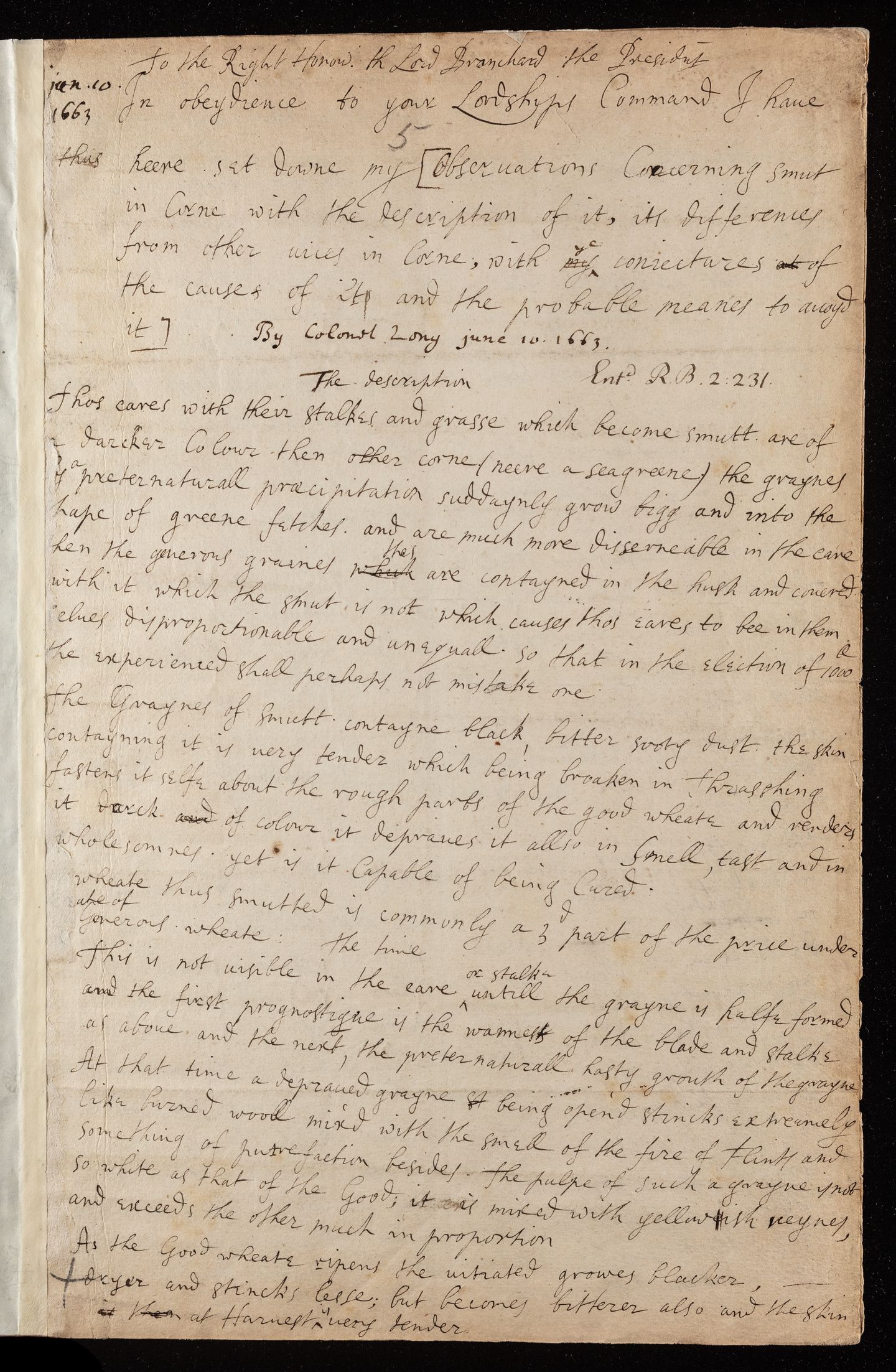 Letter, from Lord [William] Brouncker to Colonel [James] Long | The ...