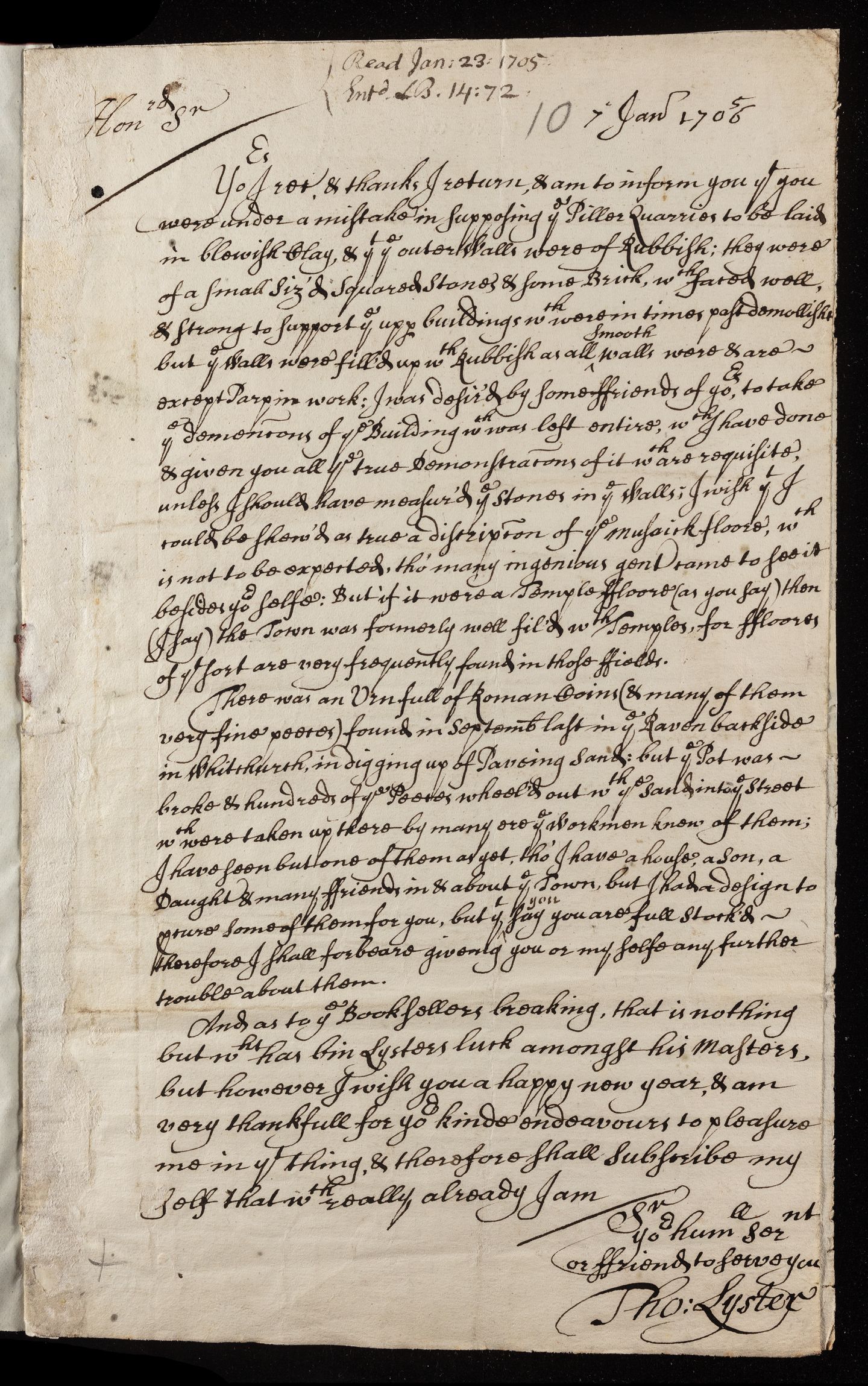 Letter, from Thomas Lyster to Dr [John] Harwood | The Royal Society ...