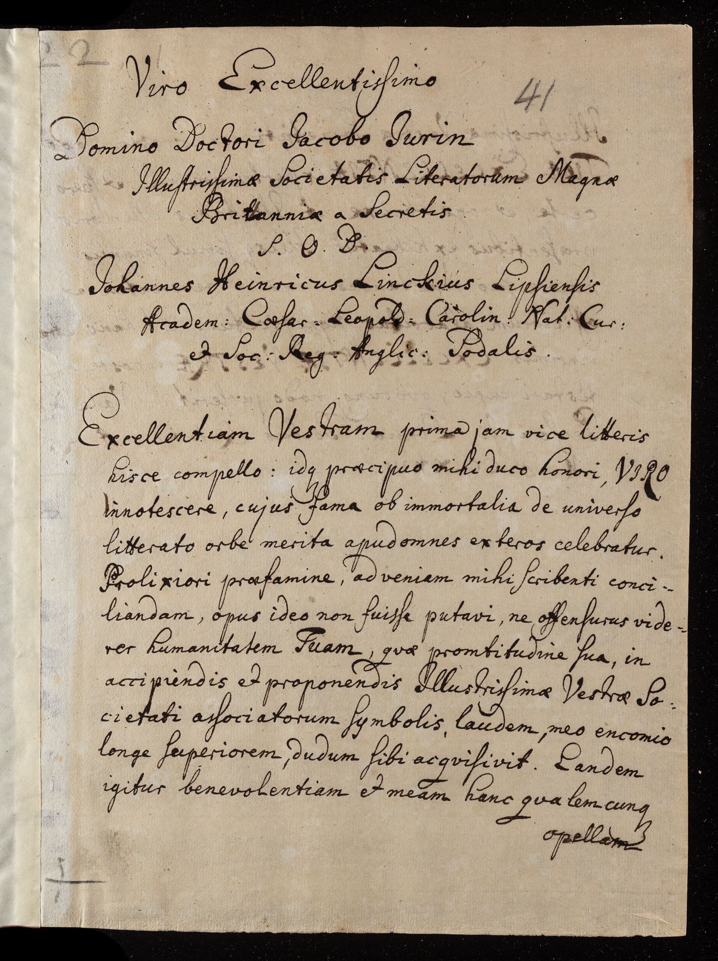 Letter, from Henry Linckius to James Jurin, dated at Leipzig | The ...