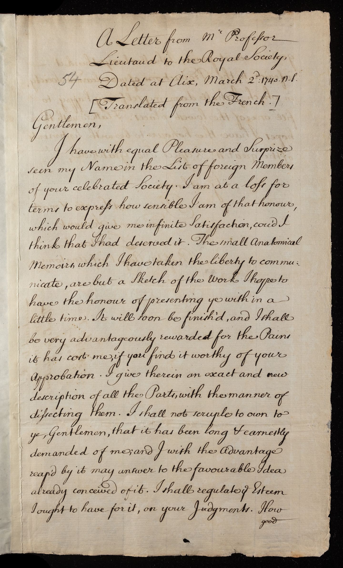 Translation of a letter, from Joseph Lieutaud to the Royal Society ...