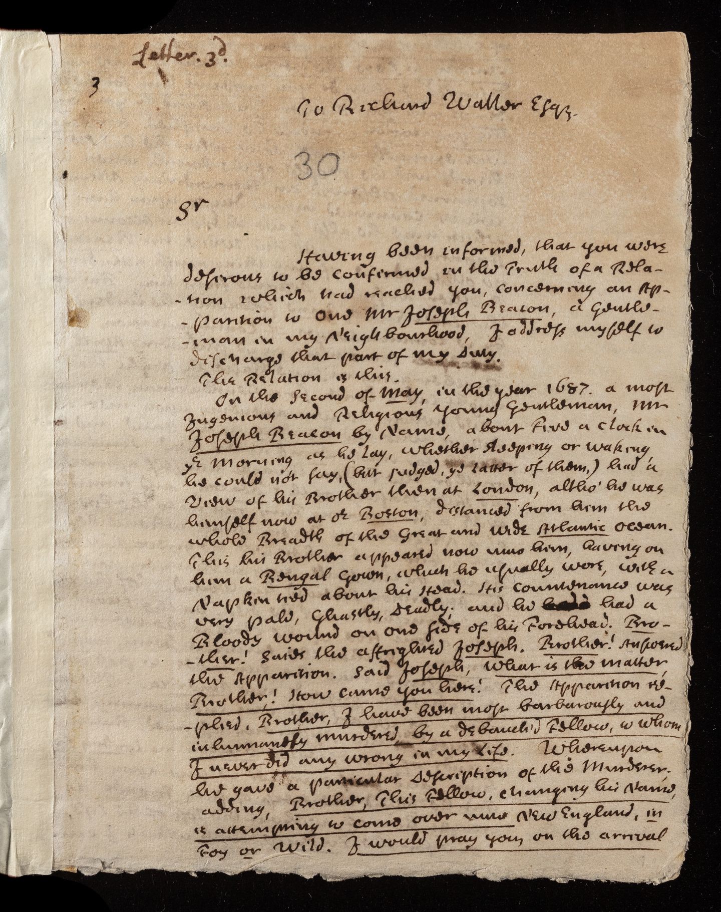 Letter, from Cotton Mather to Richard Waller, dated at Boston | The ...