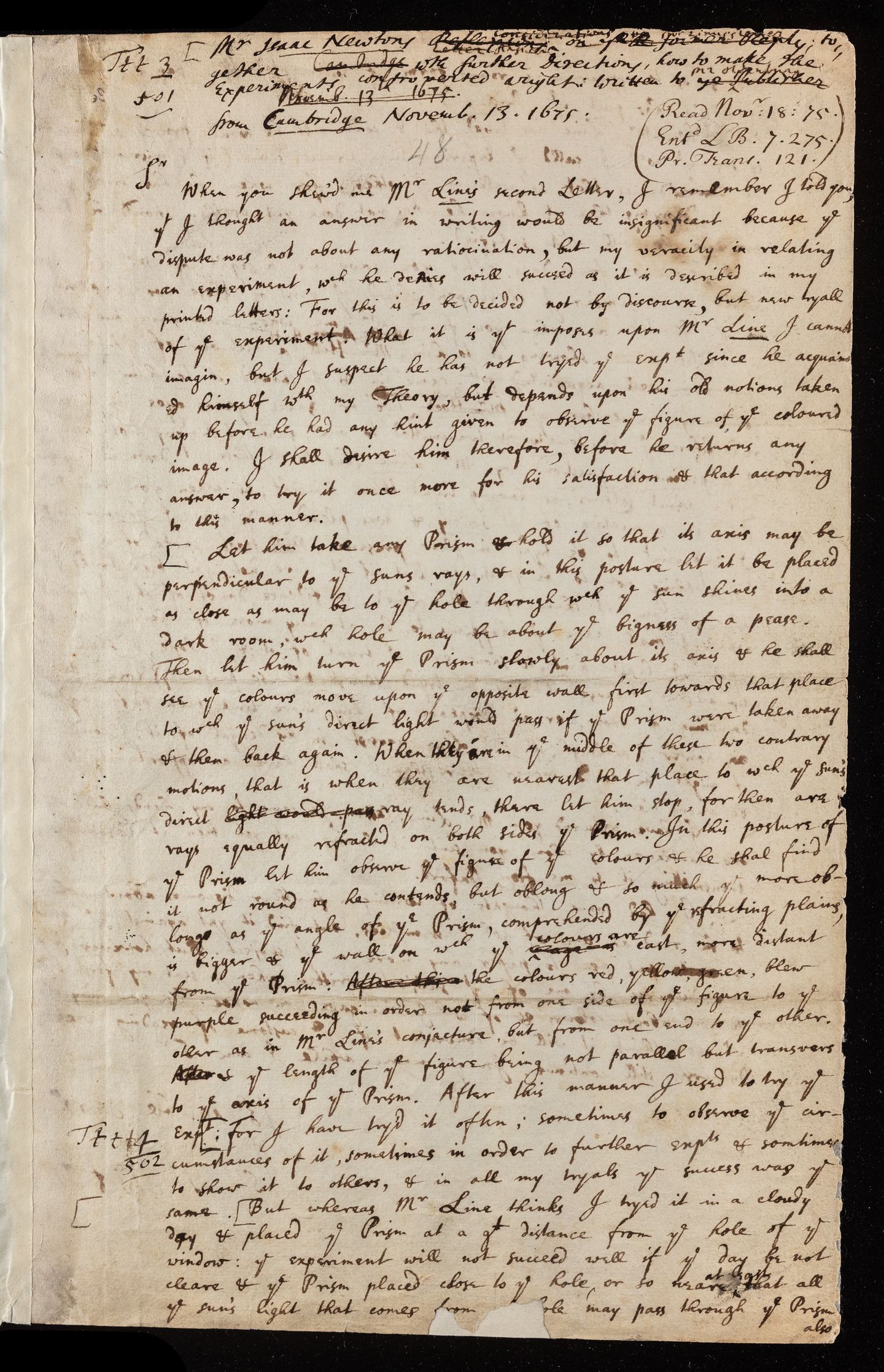 Letter, from Isaac Newton to Henry Oldenburg | The Royal Society ...