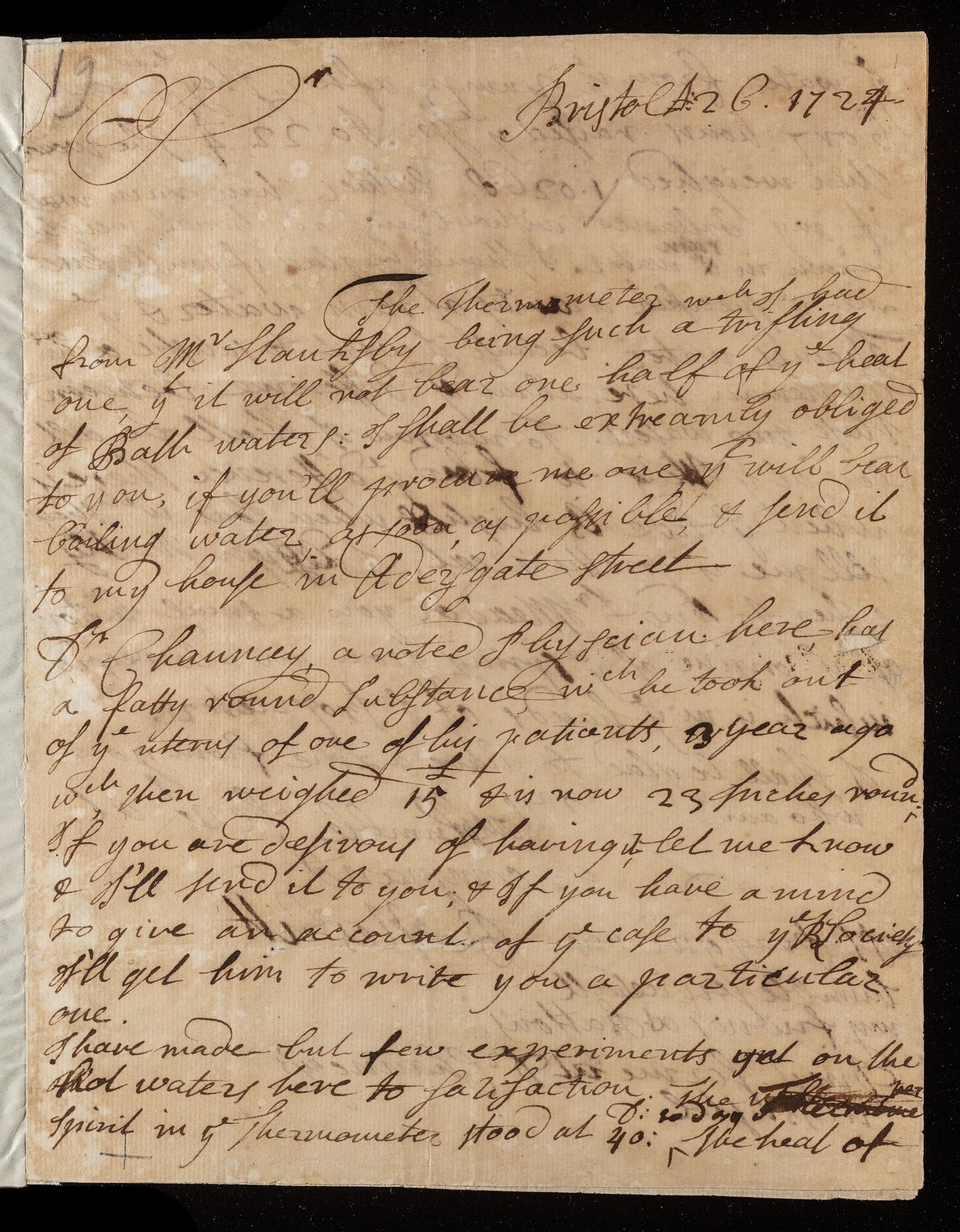 Letter, from Robert Nesbitt to James Jurin, dated at Bristol | The ...