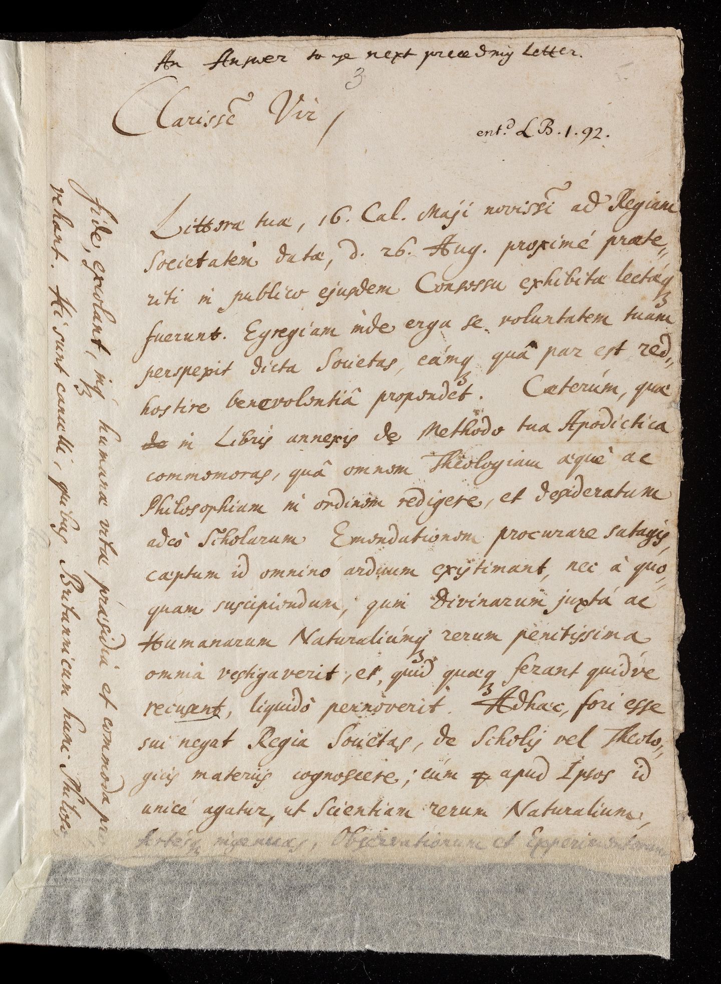 Letter, from Henry Oldenburg to Eccardo Leichner of Erfurt, dated at ...