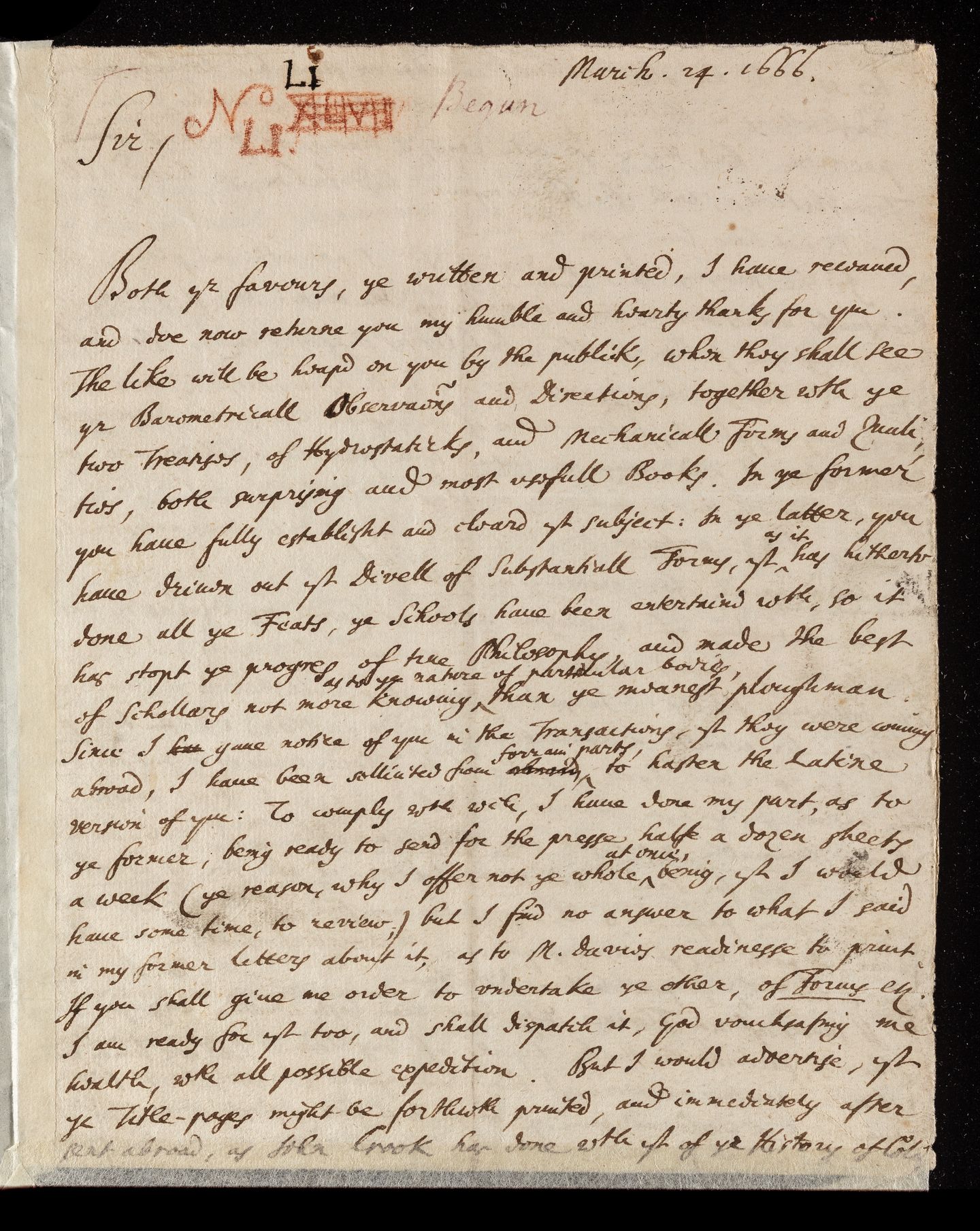 Letter, from Henry Oldenburg to Robert Boyle | The Royal Society ...