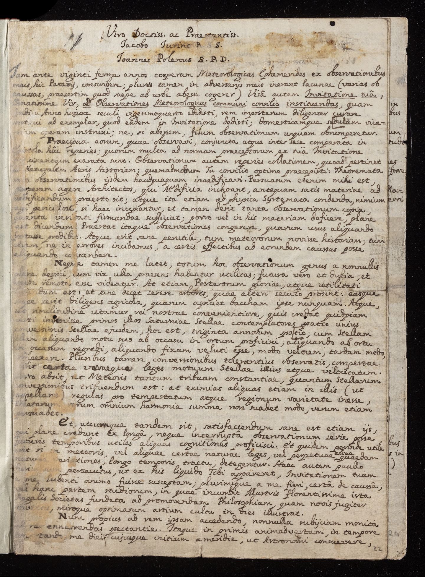 Letter, from Giovanni Poleni to James Jurin, dated at Padova [Padua ...