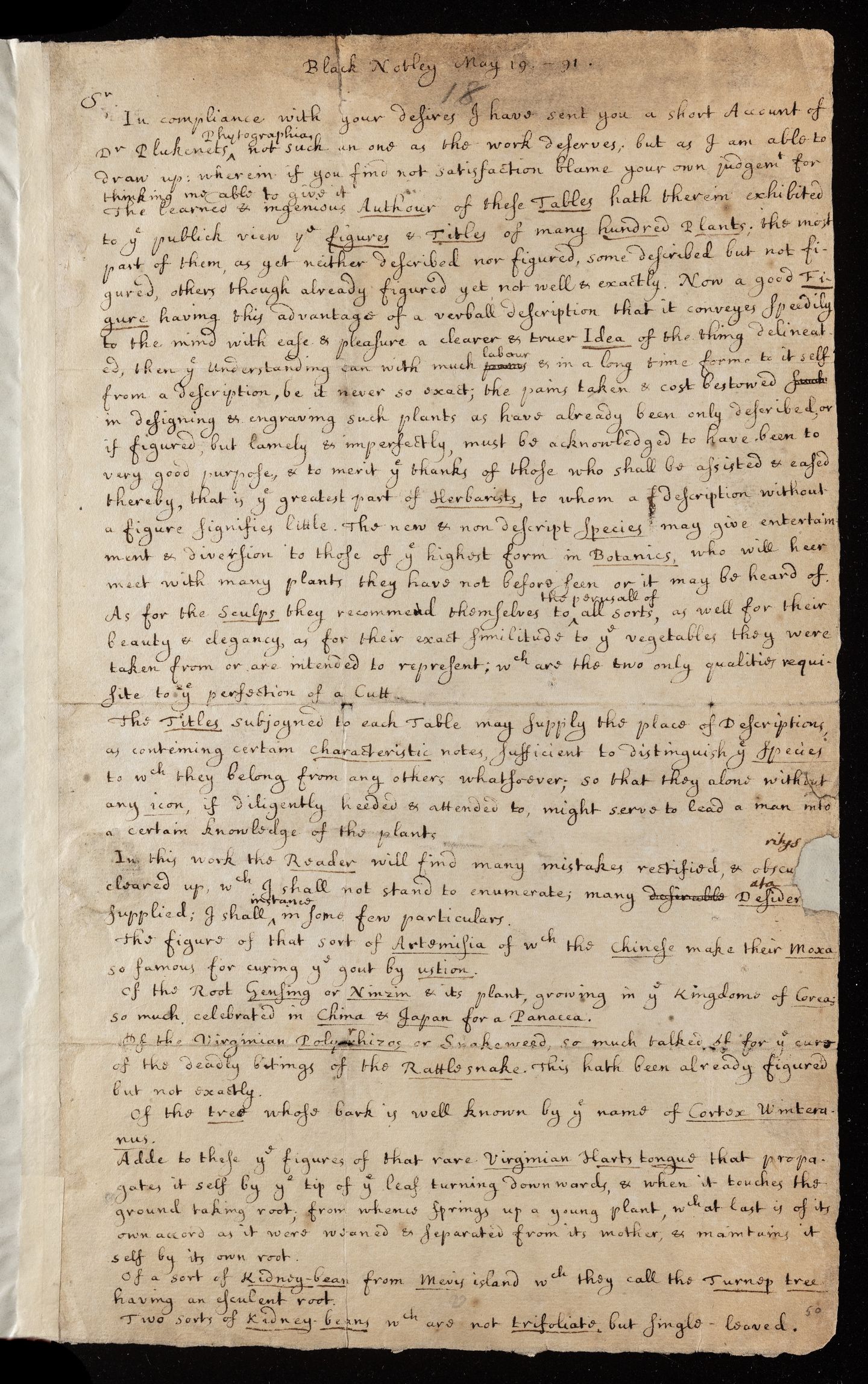Letter, from John Ray to Richard Waller, dated at Black Notley | The ...
