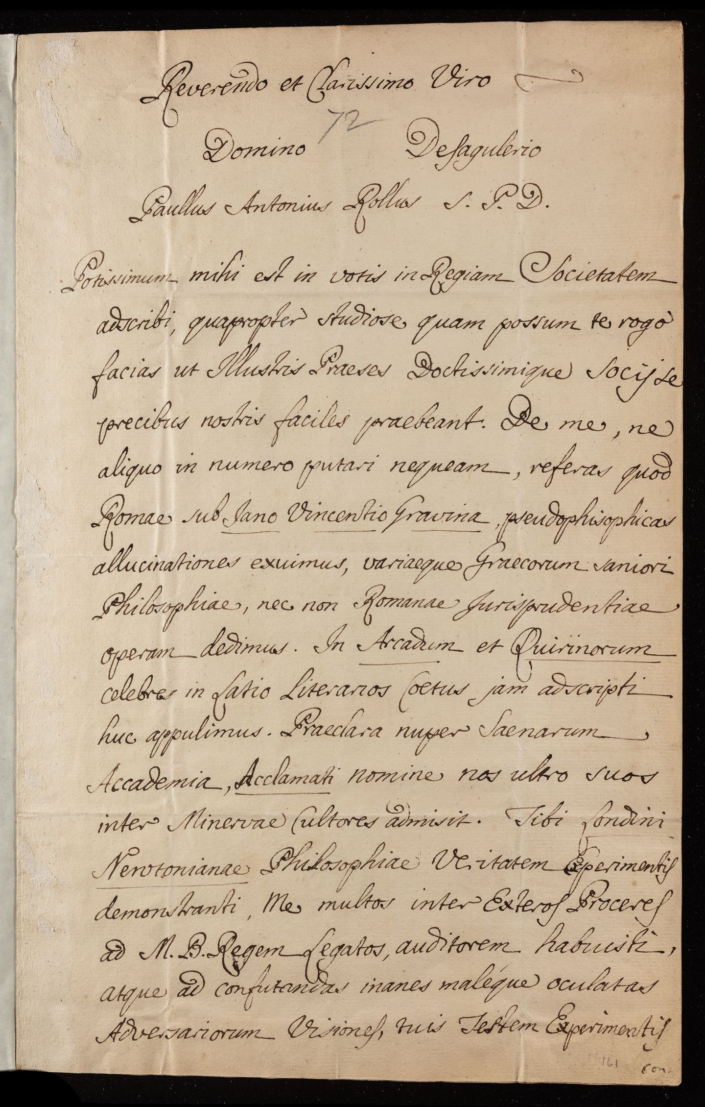 Letter, from Paolo Rolli to [John Theophilus] Desagulier | The Royal Society: Science in the Making