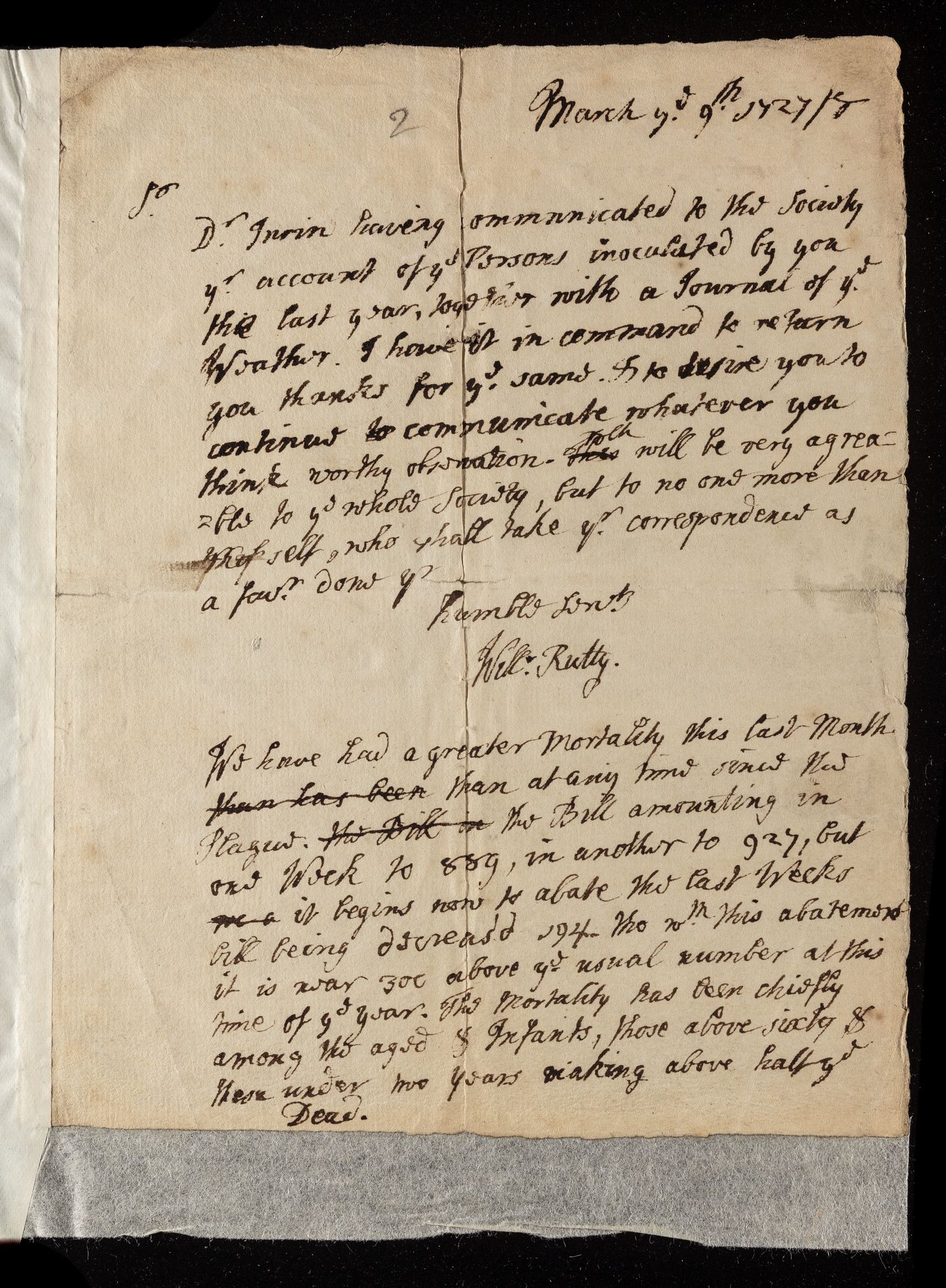 Letter, from William Rutty to Dr [Thomas] Nettleton | The Royal Society ...