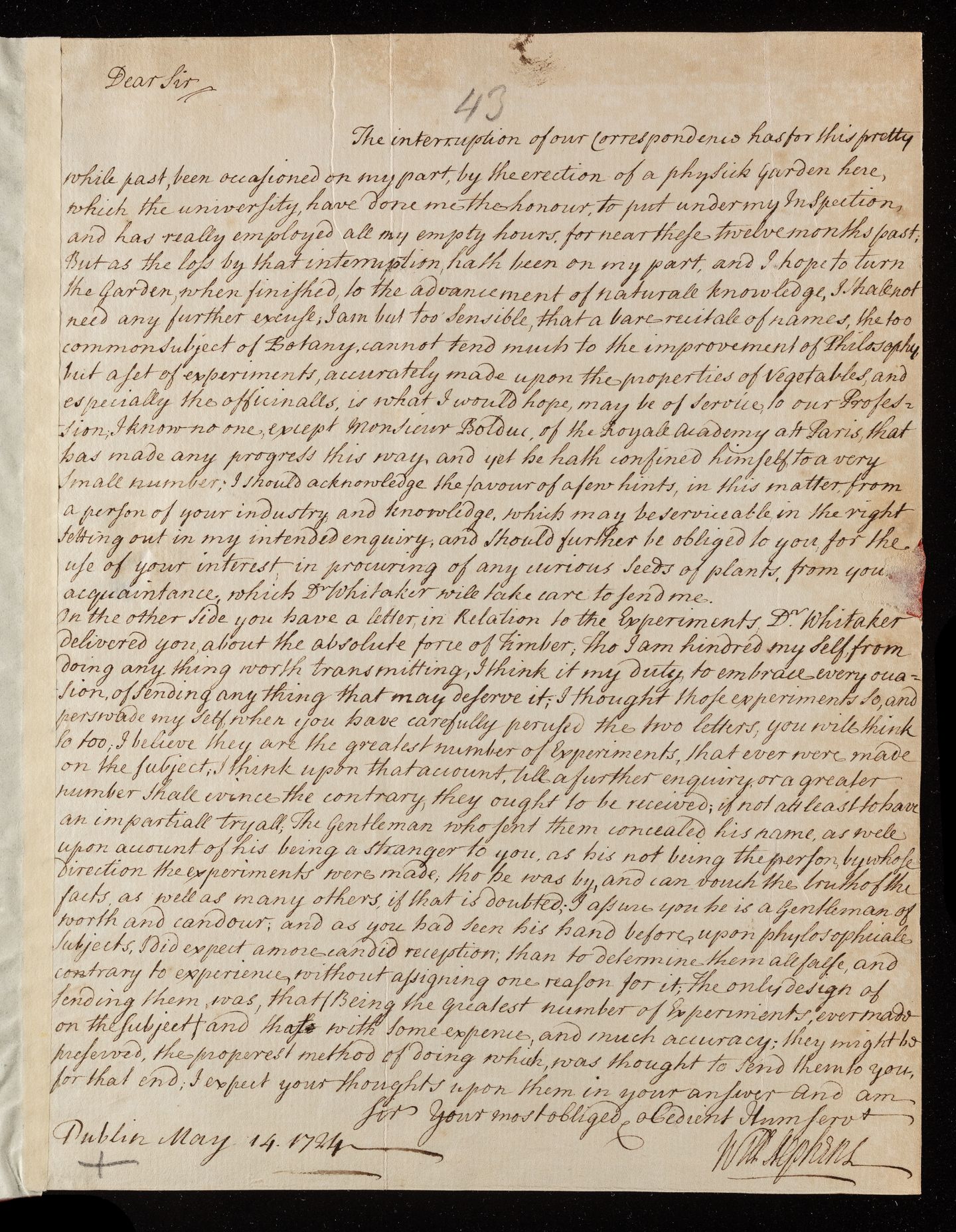 Letter, from William Stephens to James Jurin, dated at Dublin | The ...