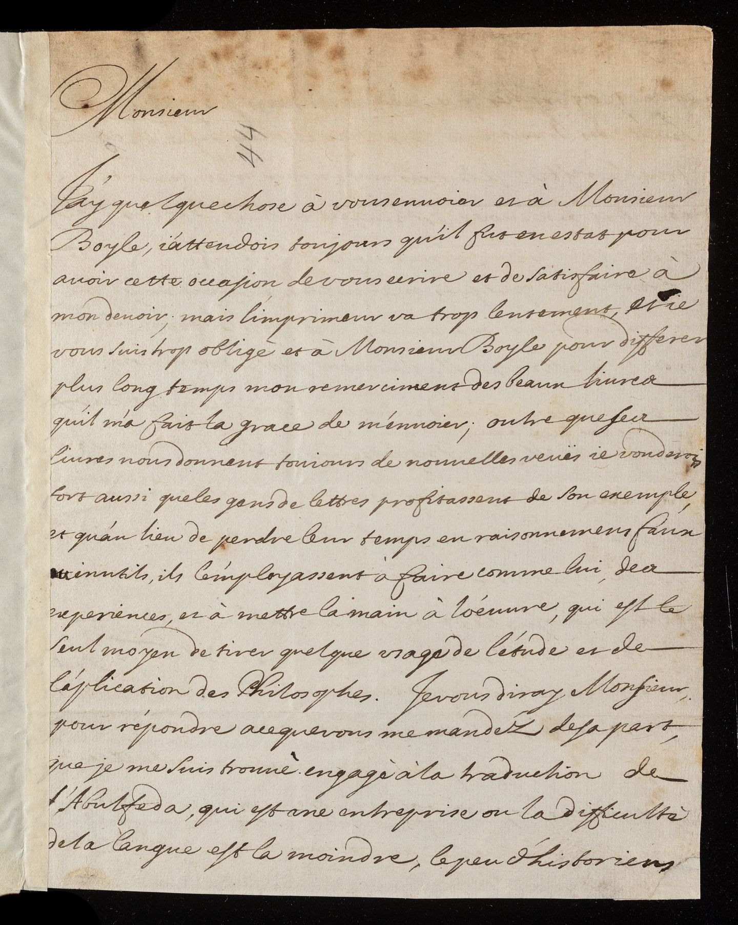 Letter, from Melchisedec Thevenot to Henry Oldenburg, dated at Paris ...