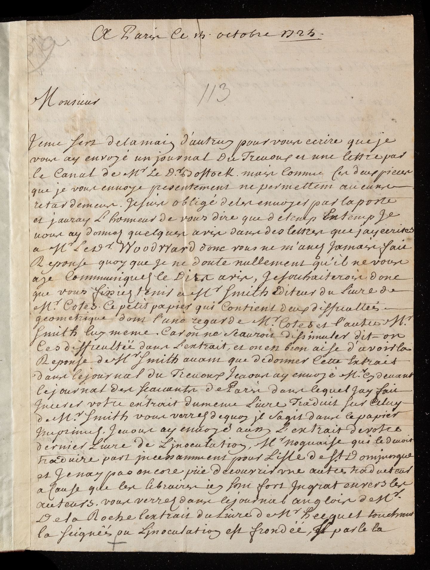 Letter, from John Woolhouse to James Jurin, dated at Paris | The Royal ...