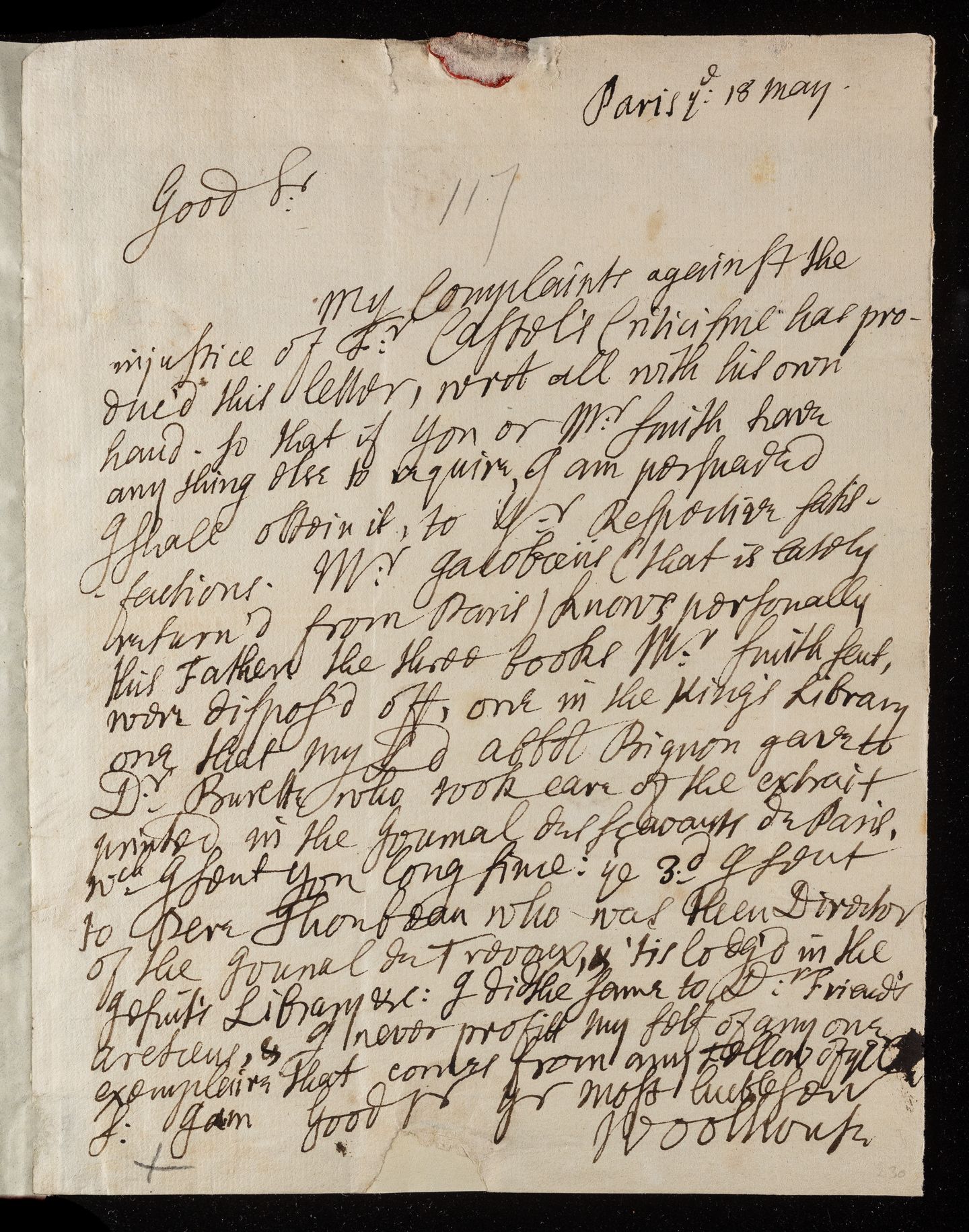 Letter, from John Woolhouse to James Jurin, dated at Paris | The Royal ...