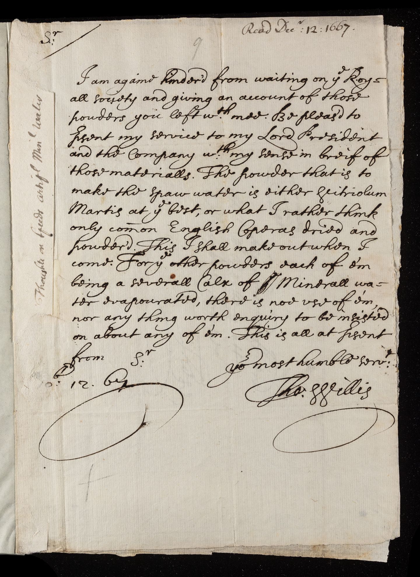 Letter, from Thomas Willis to Henry Oldenburg | The Royal Society ...