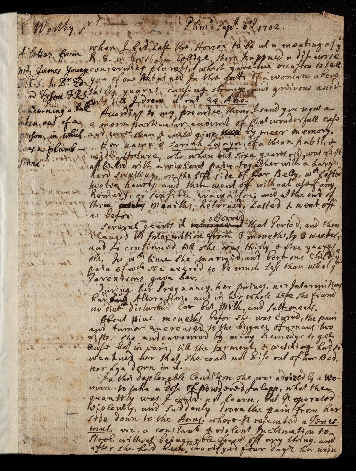 Letter, from James Yonge to Dr [Edward] Tyson, dated at Plymouth | The ...